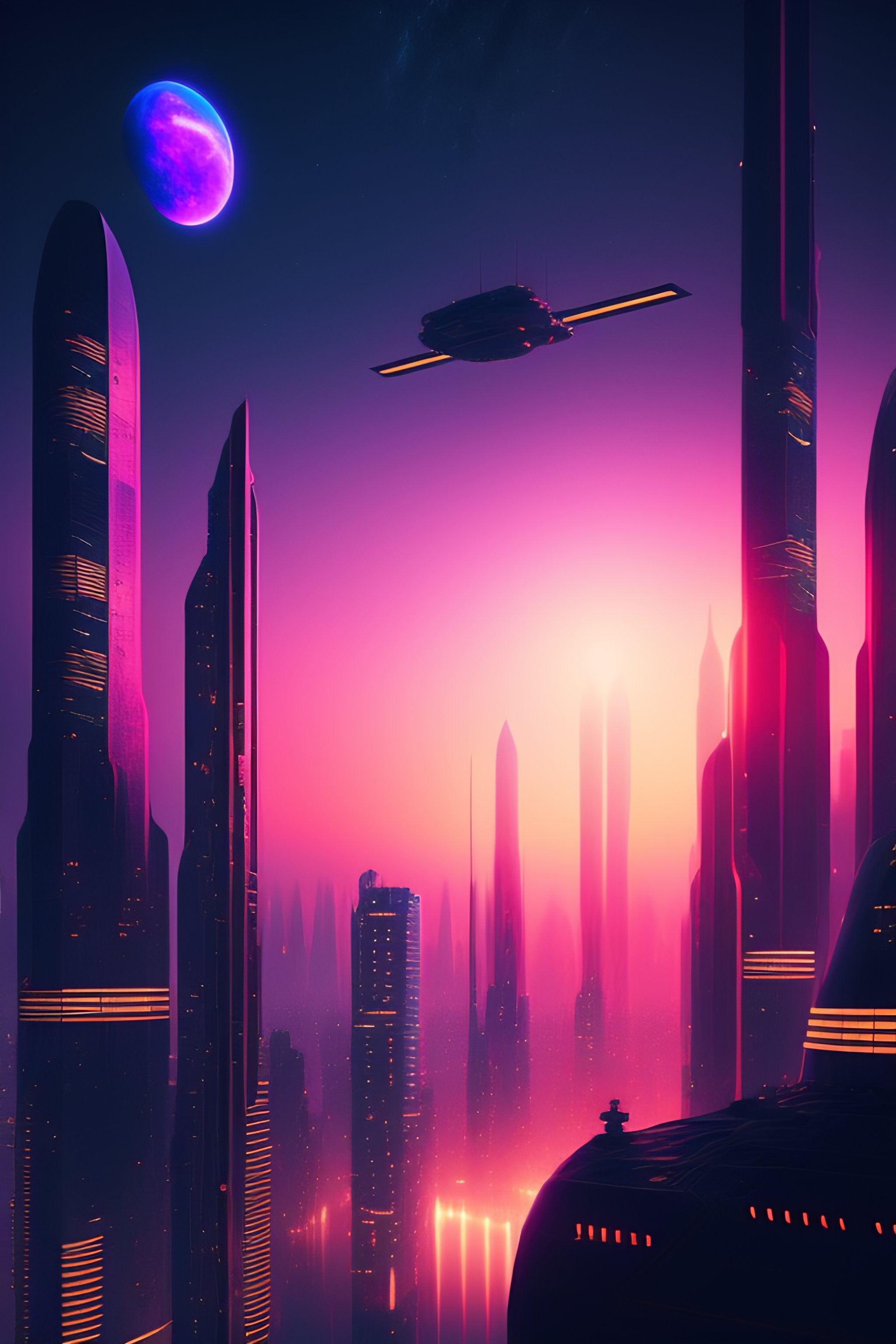Lexica - Cyberpunk city with spacecraft flying in the night sky, ultra ...