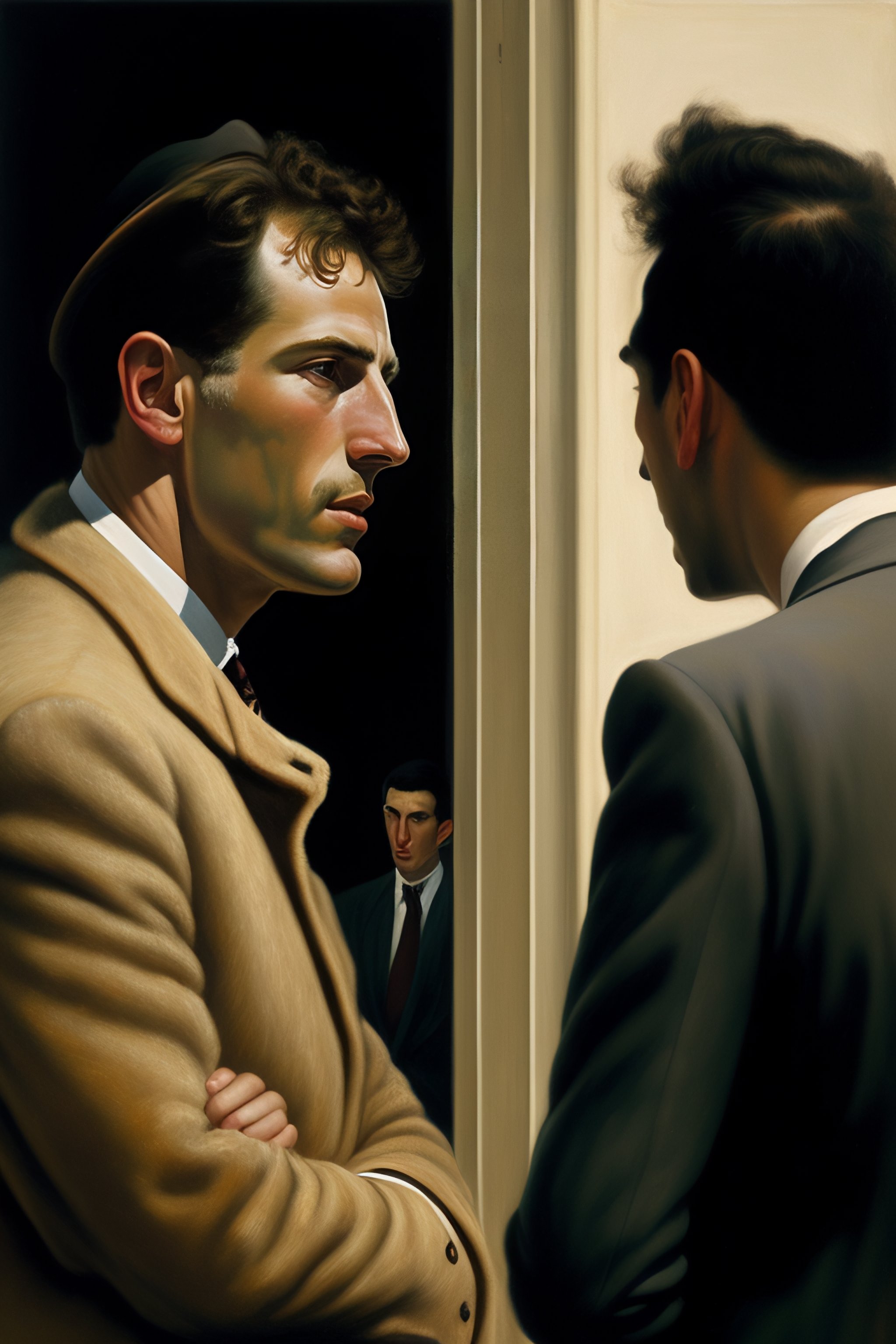 Lexica - High quality painting of person confronting a group of persons ...