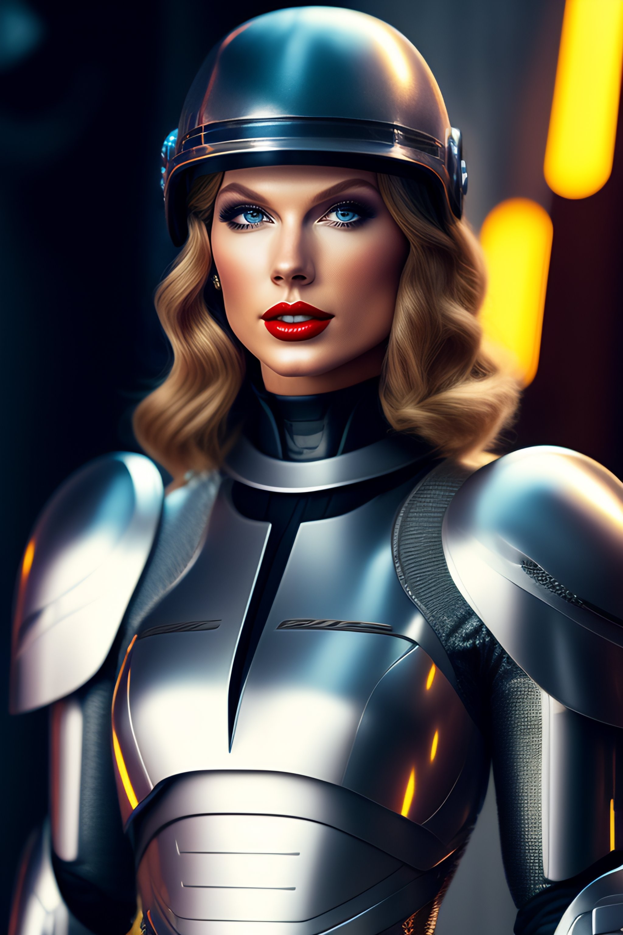 Lexica - Taylor swift as robocop with helmet, a character side portrait ...
