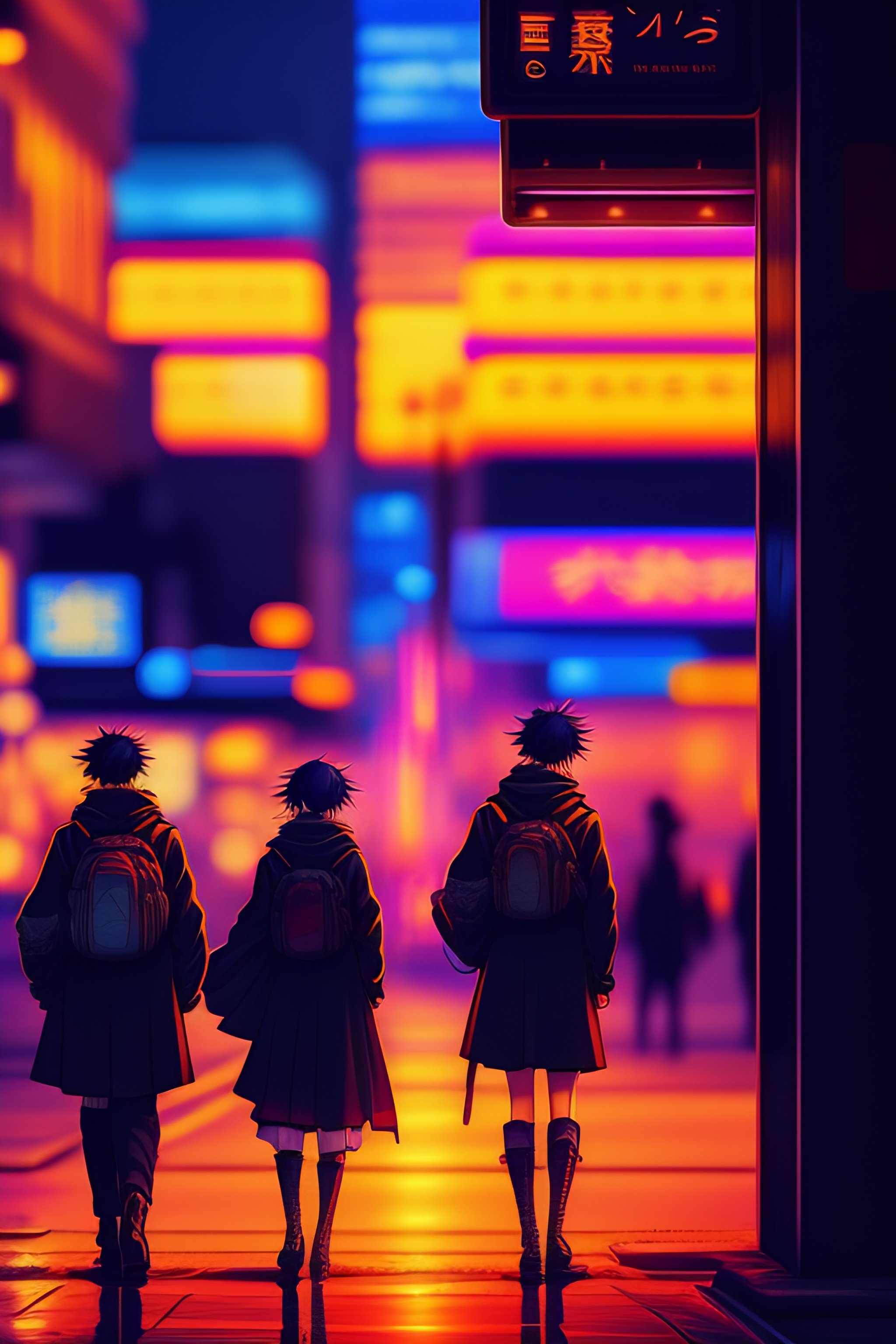 Lexica - Anime midnight streets with glitchy effects
