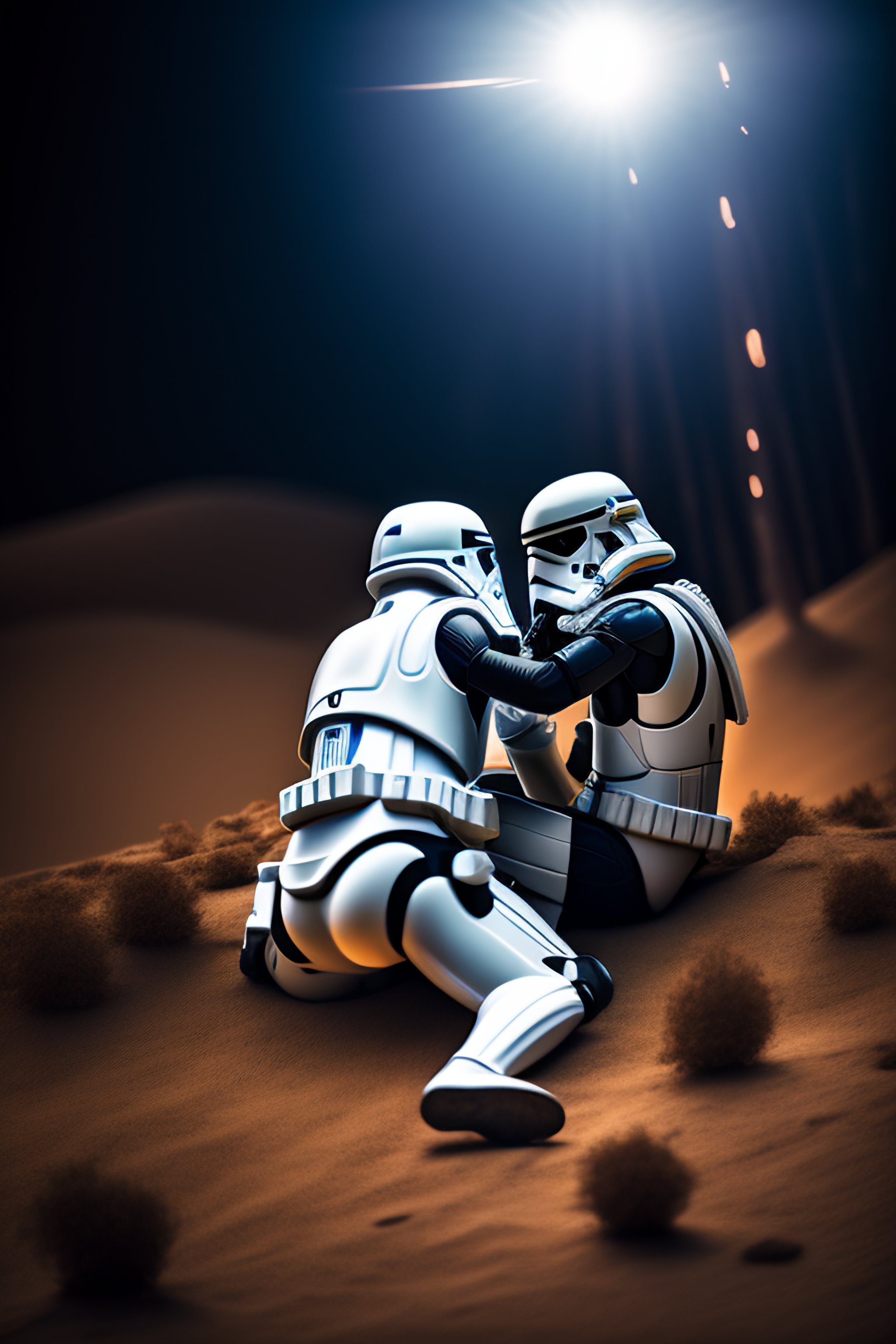 Lexica - A heart-wrenching scene of a Star Wars stormtrooper cradling ...
