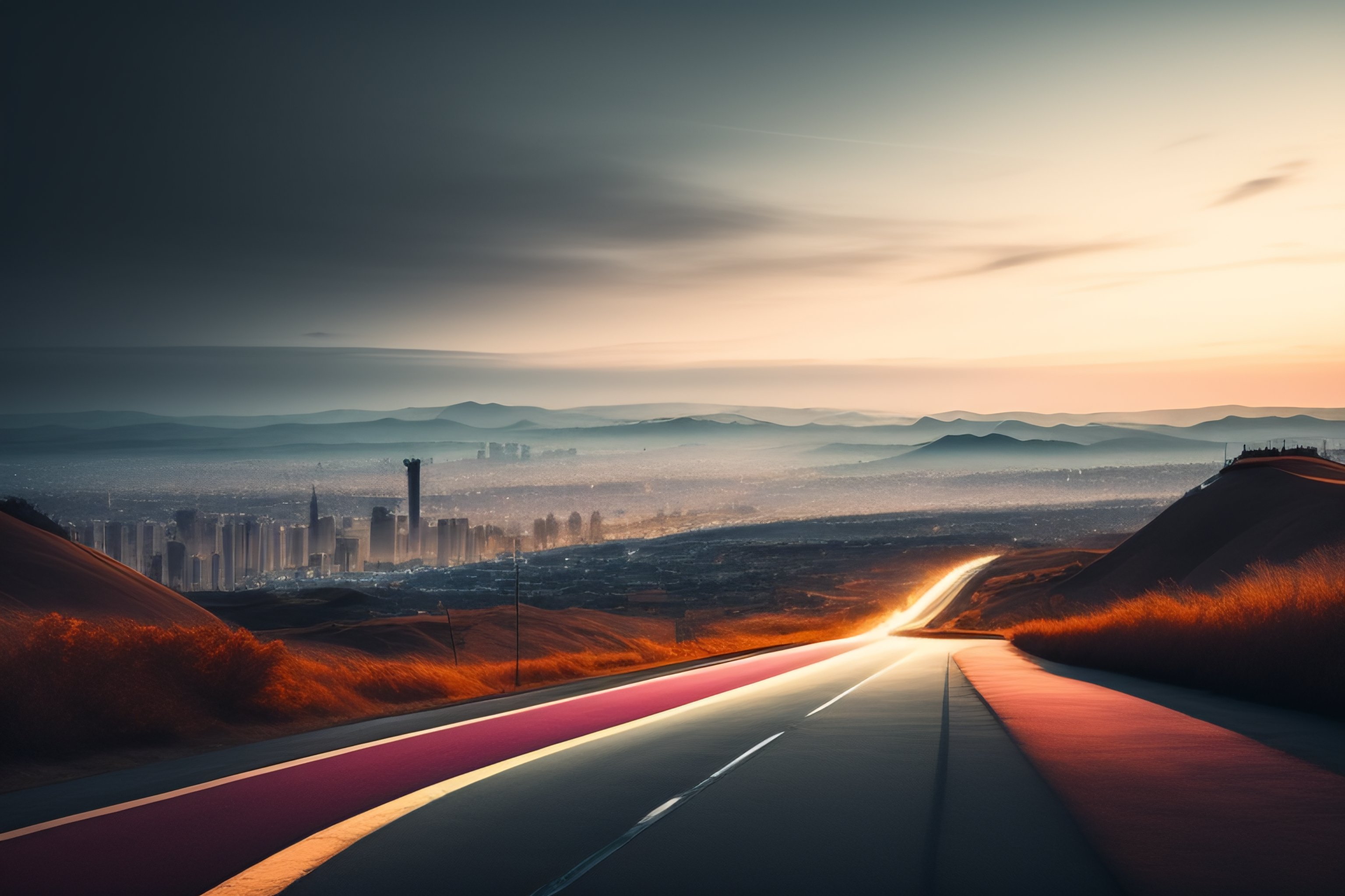 Lexica - Linear road and city in background