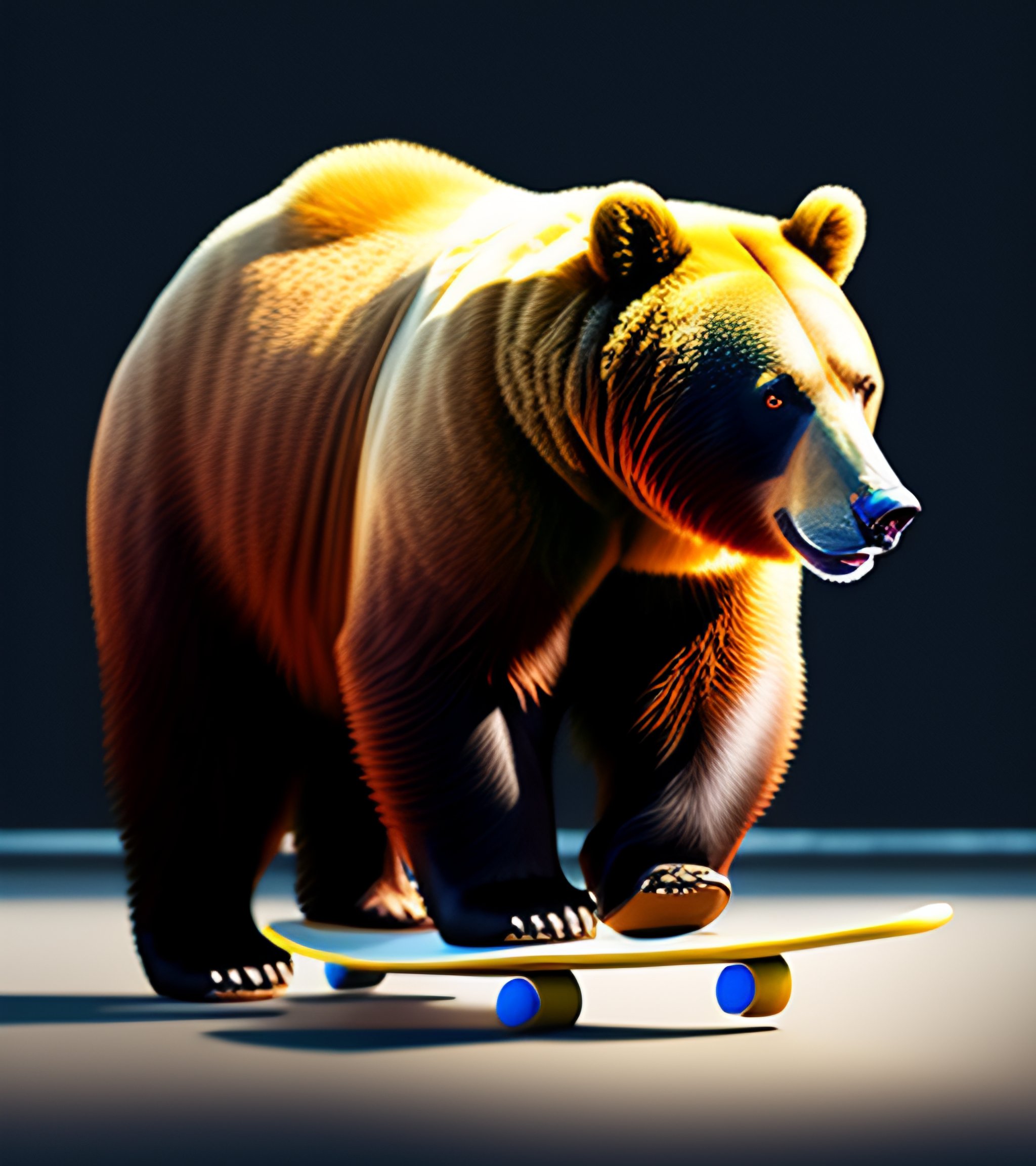 Lexica - A bear skateboarding on 2 legs, digital art, photorealistic
