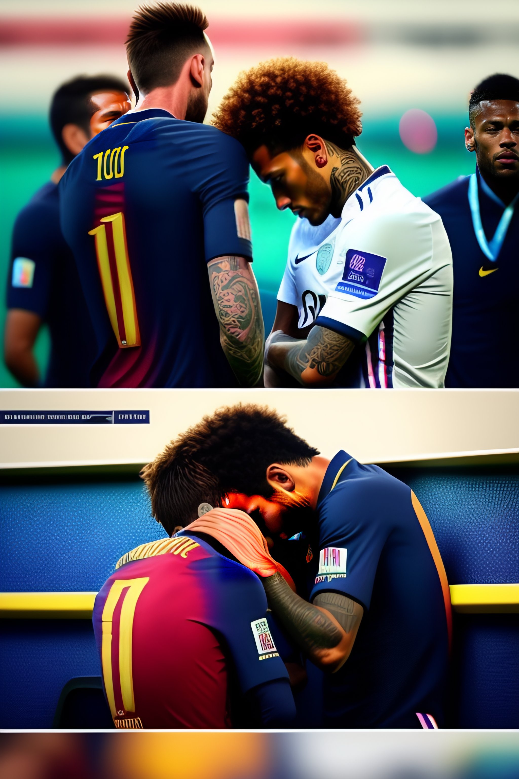 Lexica - Neymar sat on the locker room bench, holding his head and ...