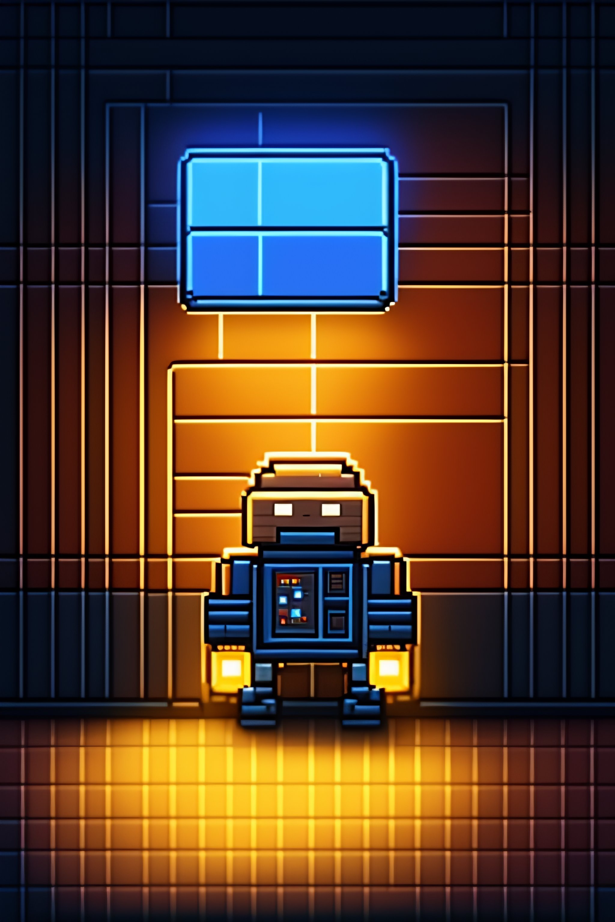 Lexica - 8-bit pixel art of robot, facing directly forward, cozy indoor ...