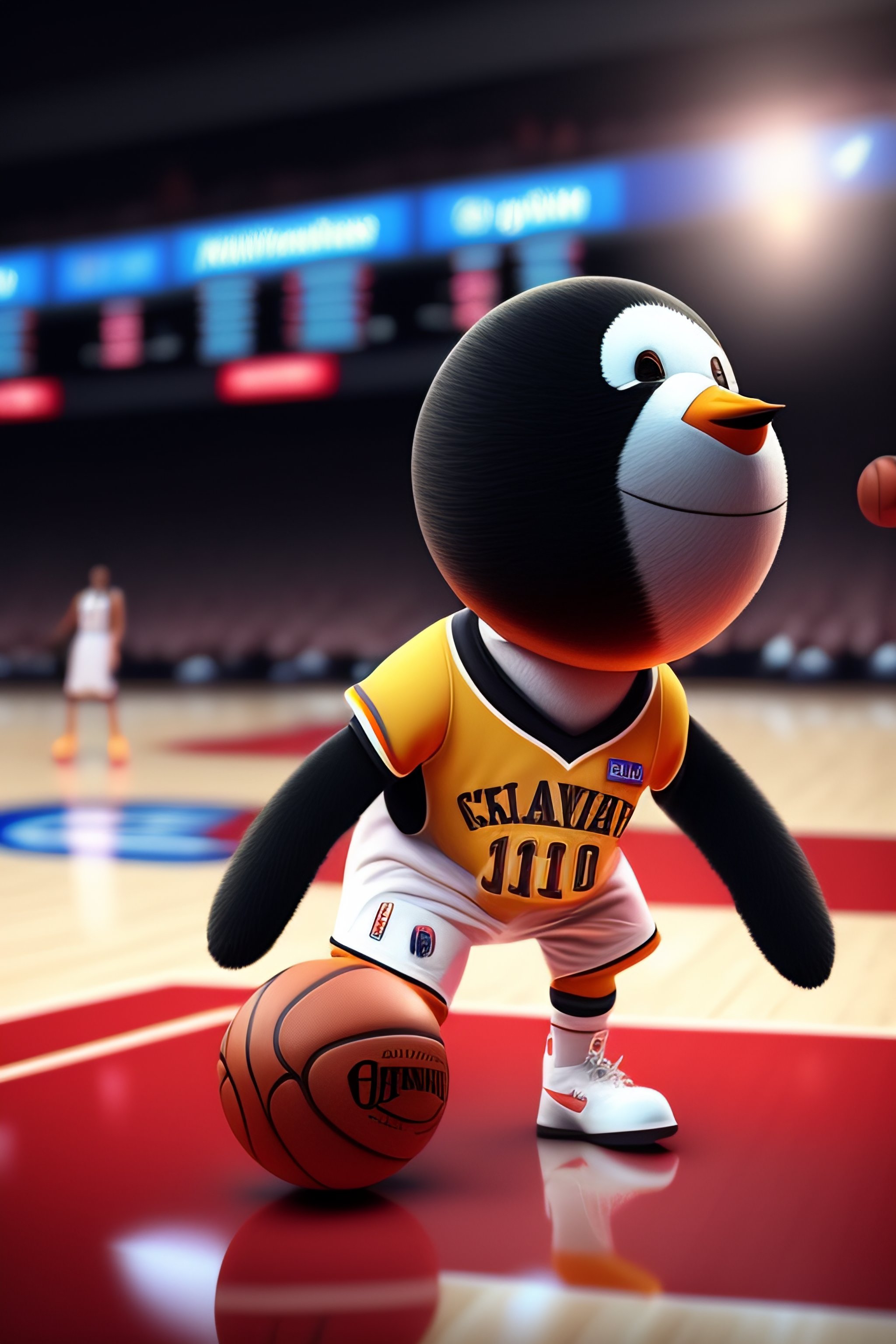 Lexica - An anthropomorphic penguin in basketball outfit playing on ...