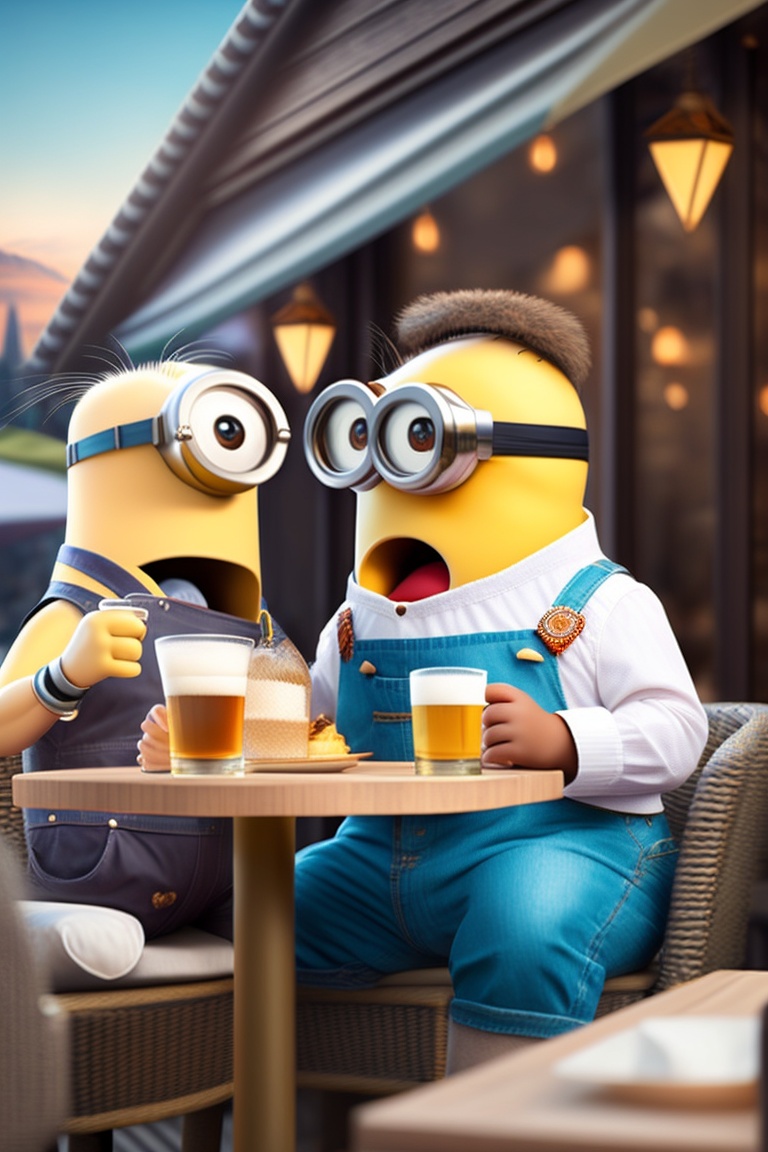 Lexica - Two minions in funny clothes, toasting with beer mugs on the ...
