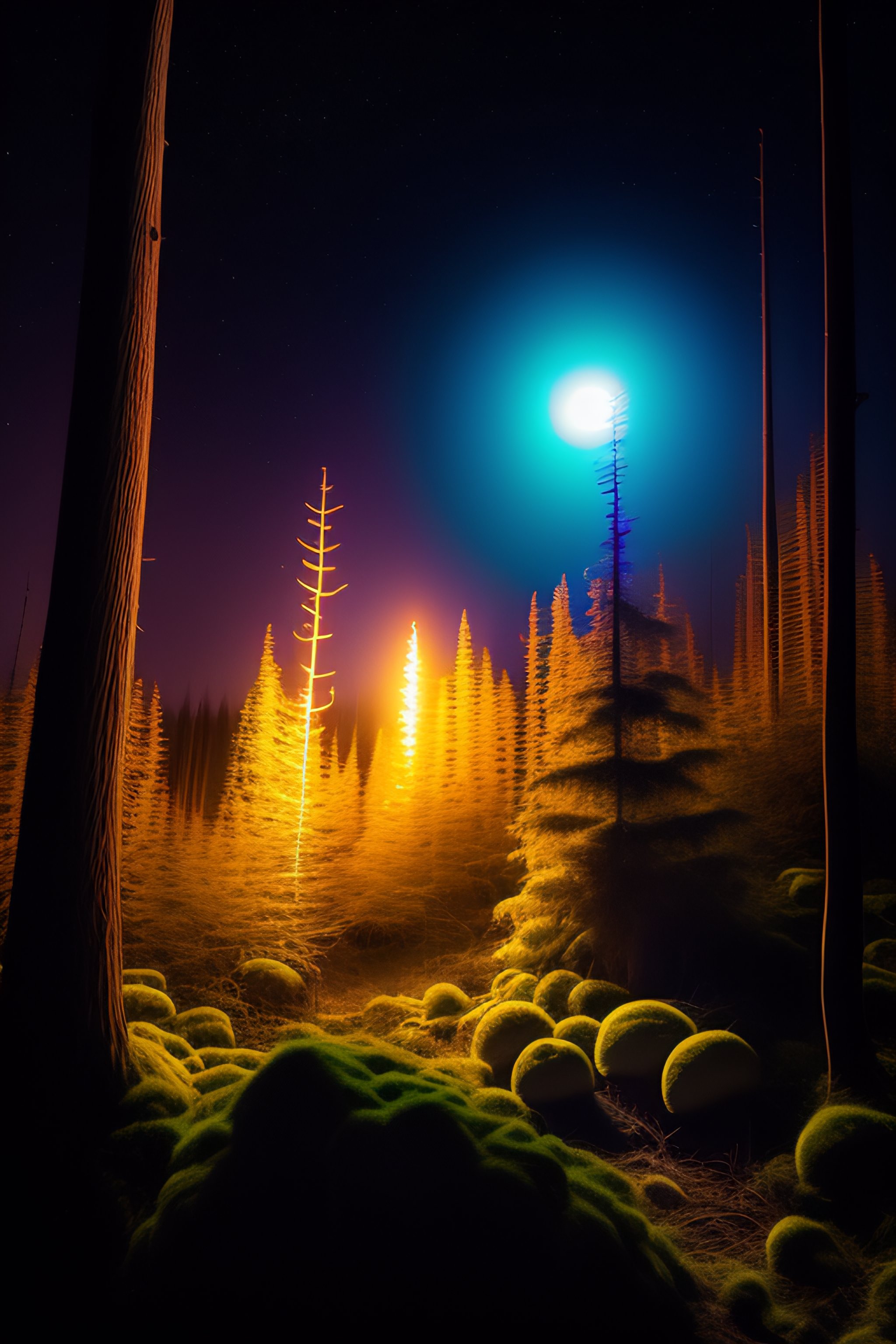 Lexica - Cosmic forest overgrown luminescent mushrooms in the moonlight
