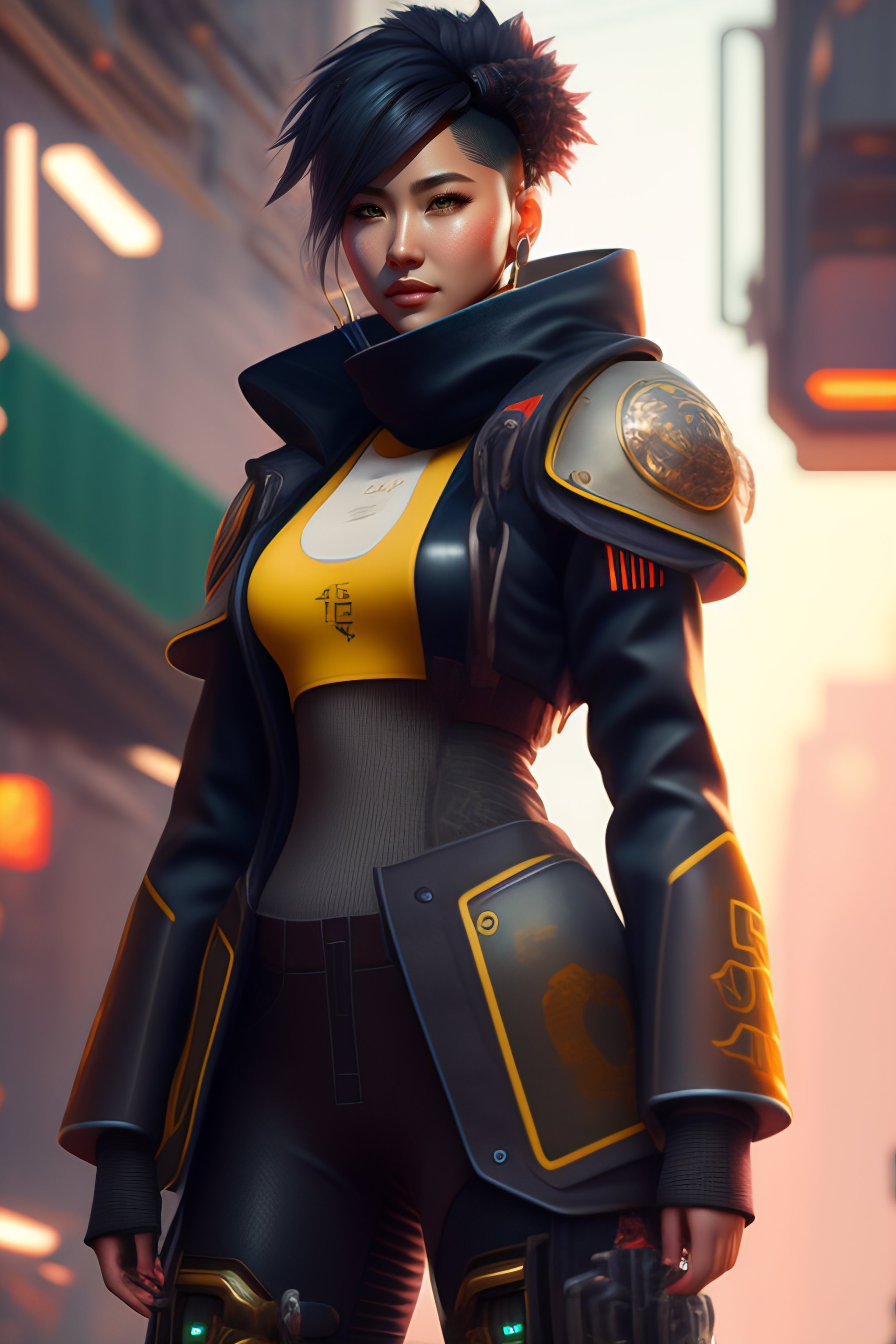 Lexica - Mech Punk clothes with short hair girl, [[full body]], battle ...