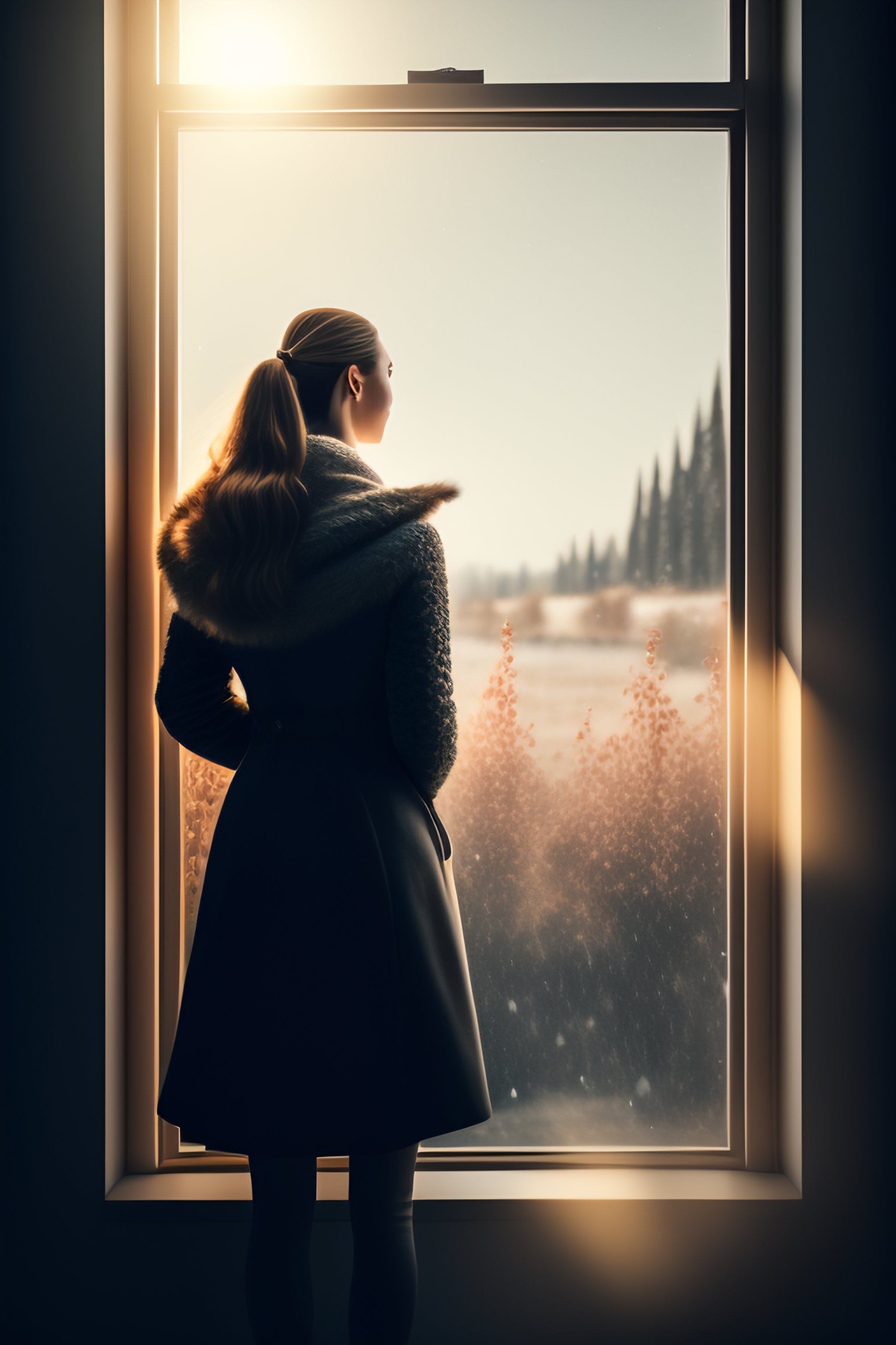 Lexica - Woman watching view from window