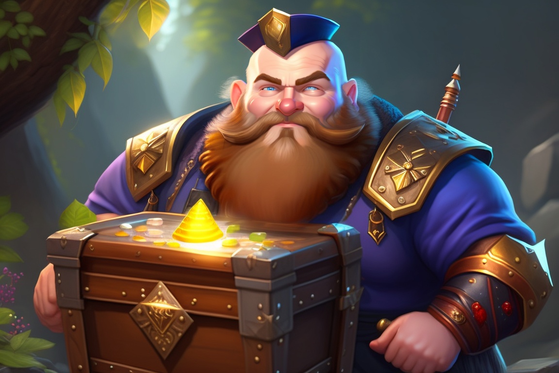 Lexica - Dwarf with a treasure chest full of coins and gems, by justin ...
