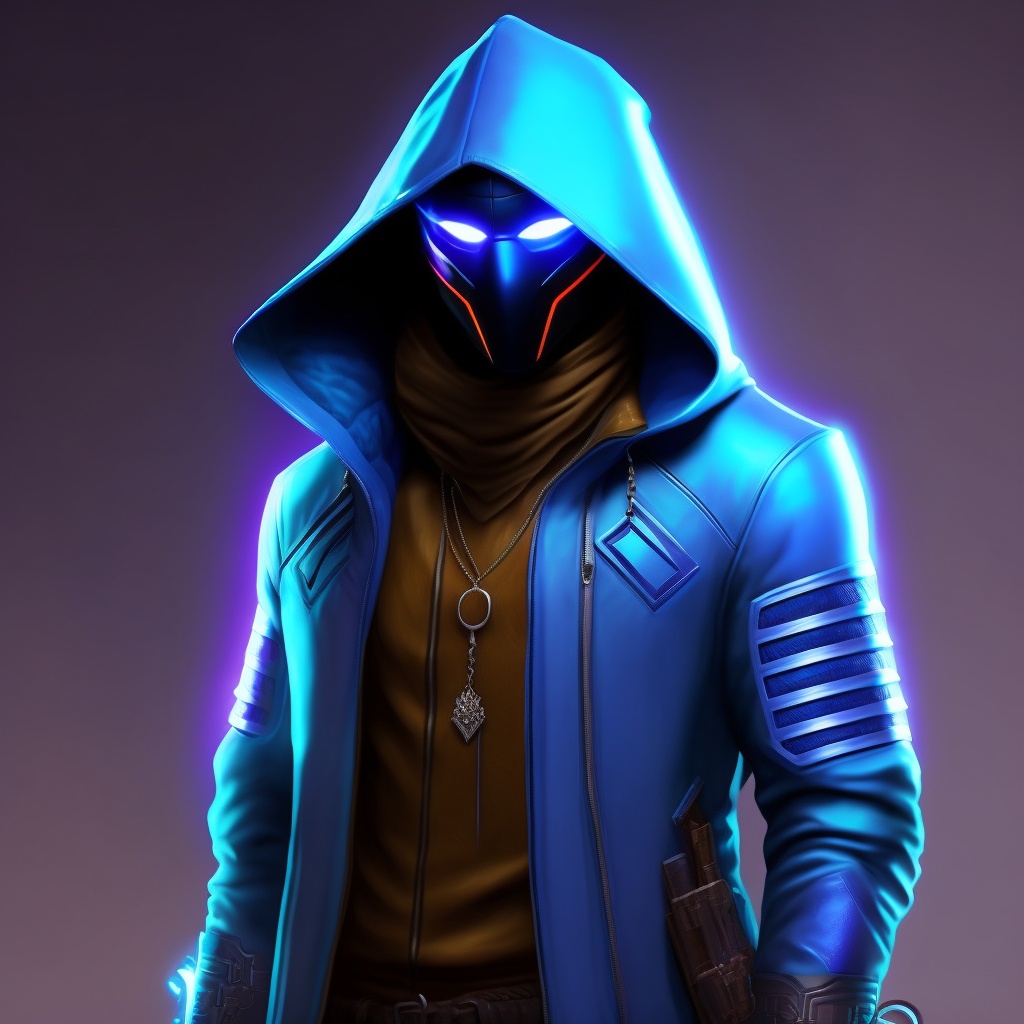 Lexica - Male charater, hooded, cyberpuk,neon blue,mask dark Shadows