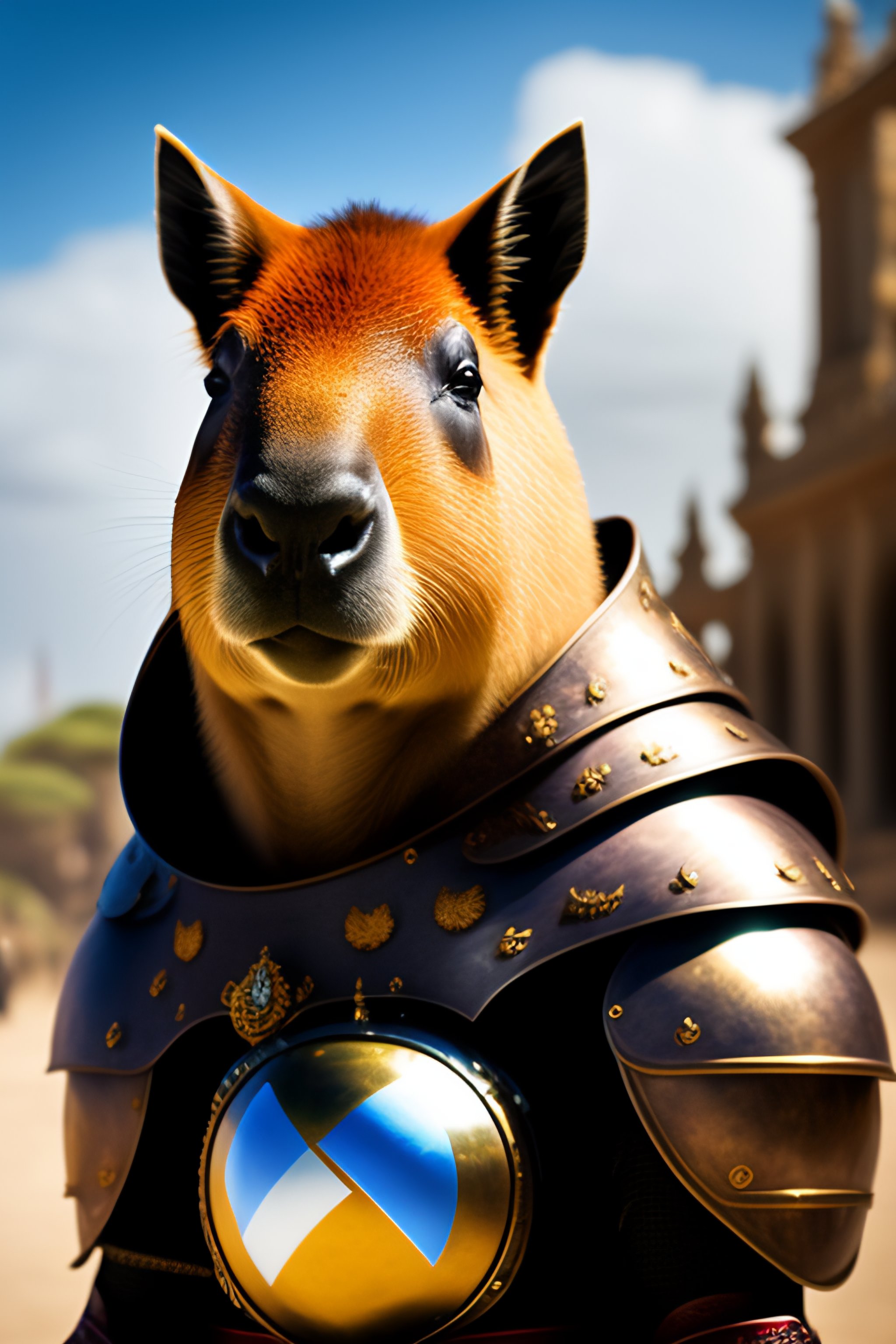 Lexica - Capybara with armor with Argentina flag in his helmet