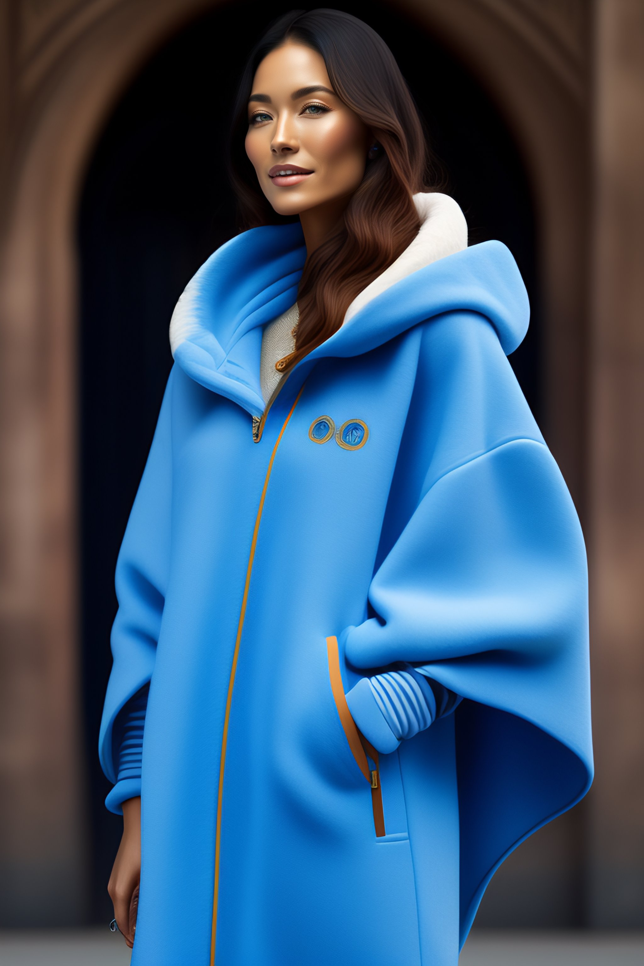 Lexica - Full body portrait of woman in a blue oodie, The Oodie is ...