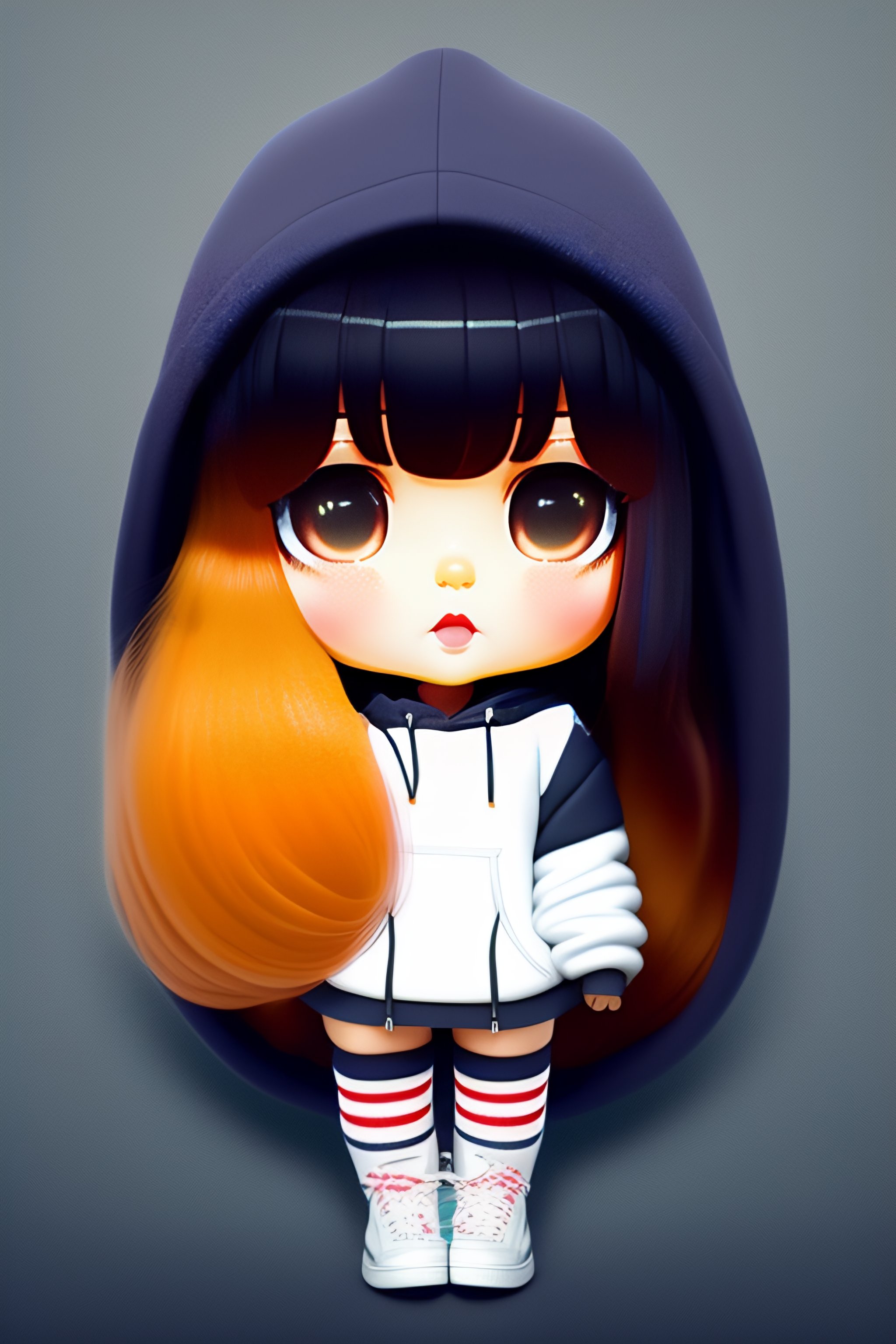 Lexica - Chibi girl with long hair wearing an oversized hoodie and ...