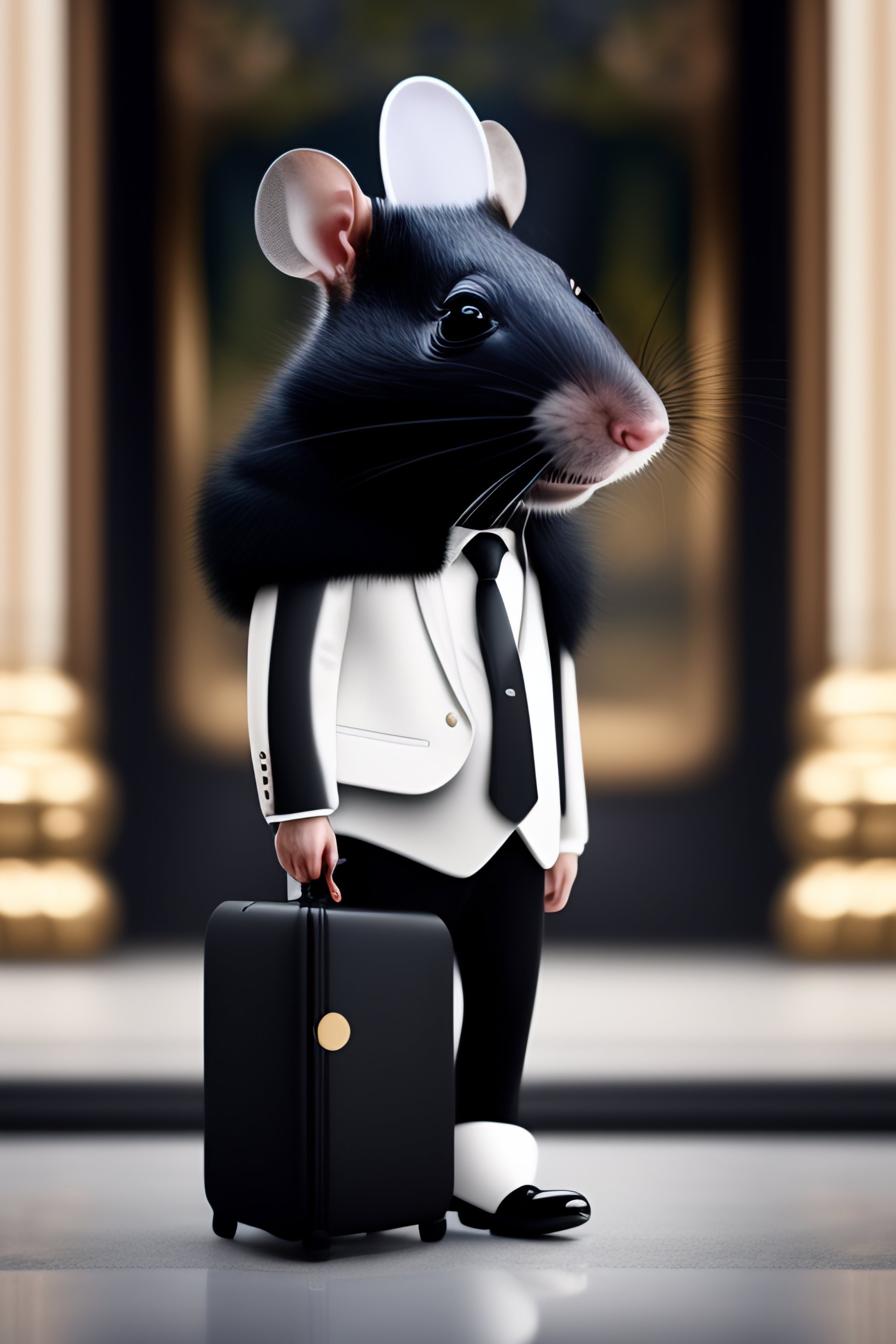 Lexica - Anthropomorphic white rat , in a bodyguard black tuxedo ...