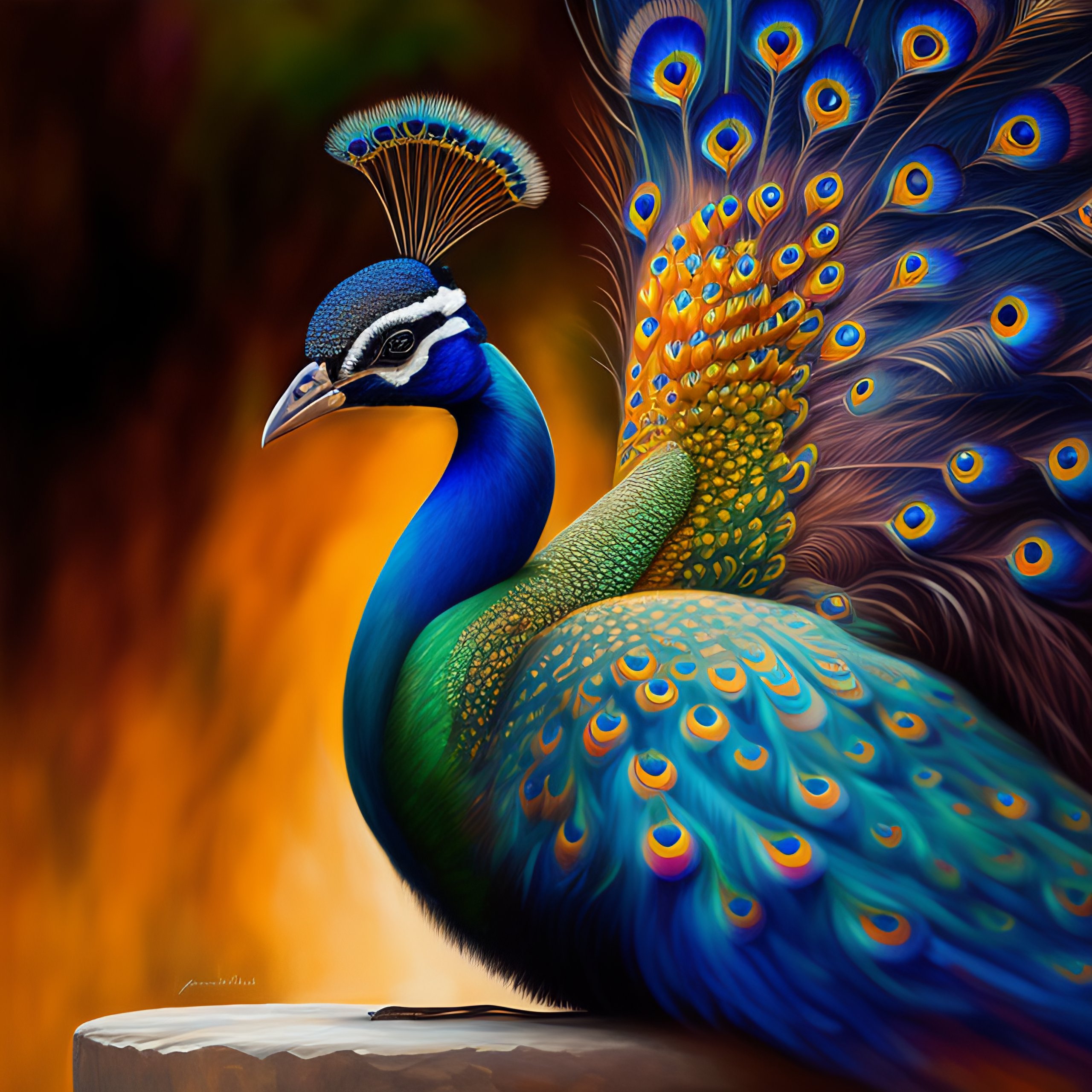Lexica - Peacock sitting meditation full color painting