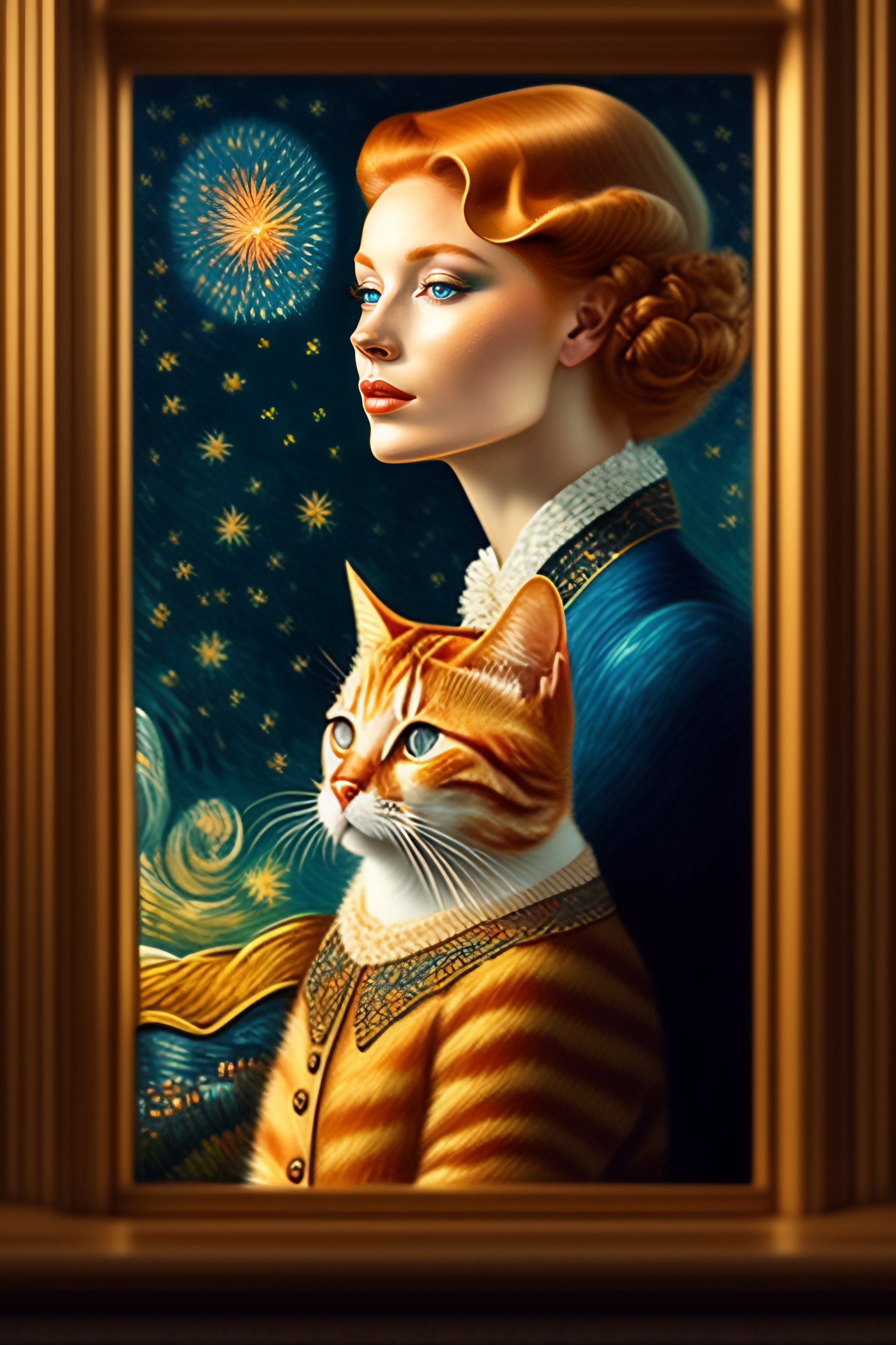 Lexica - Van Gogh portrait of a ginger tabby cat wearing a beautiful ...
