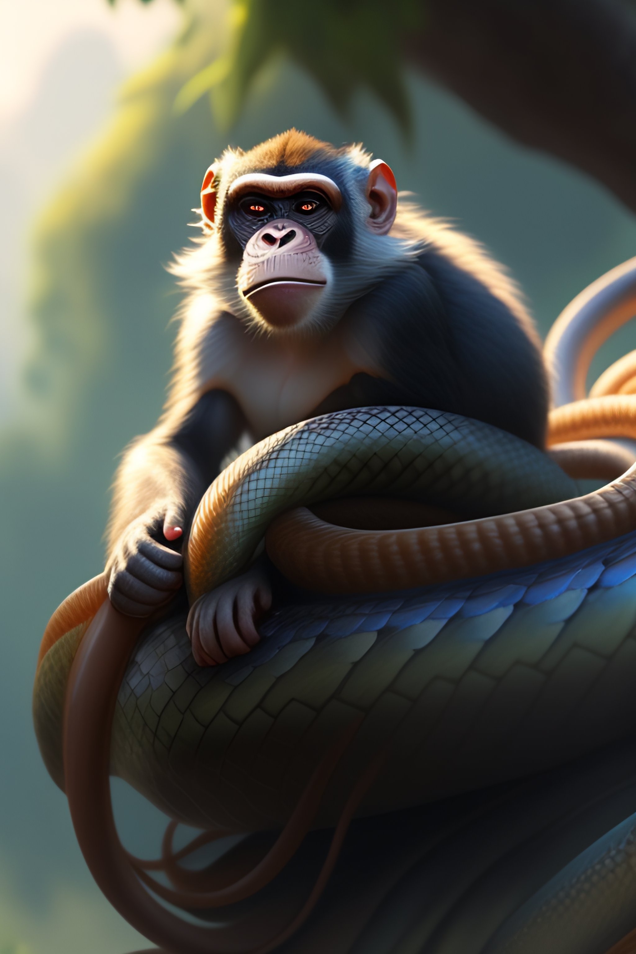 Lexica - A monkey on top of a python, by greg rutkowski makoto shinkai ...