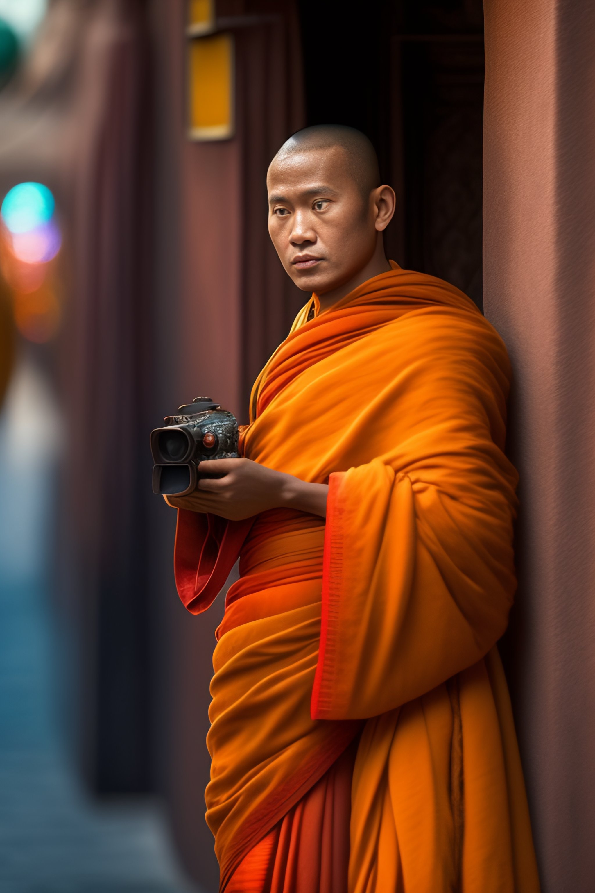 Lexica - A monk clicking pictures with a camera, disney, pixar