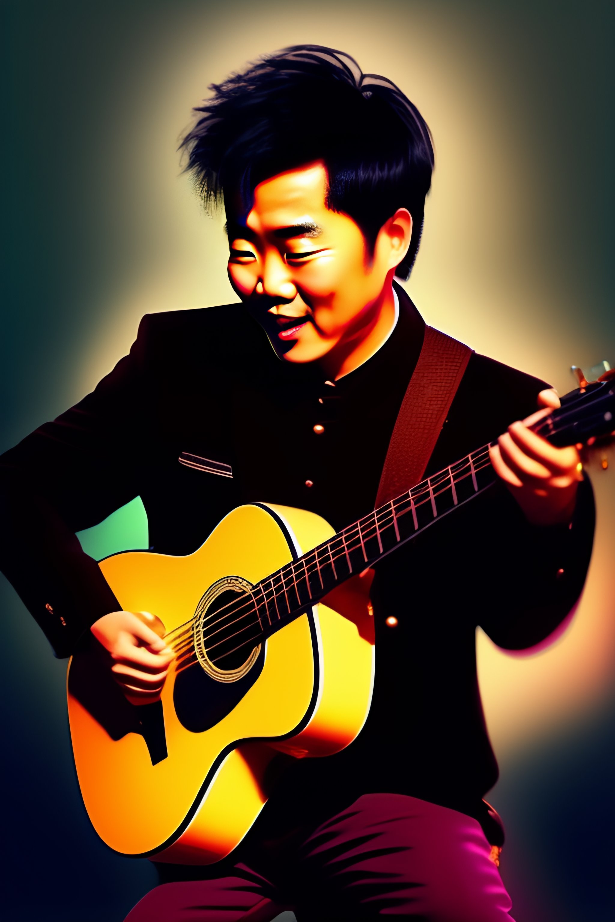 Lexica - Cartoon Type Photo a Taiwanese man playing guitar and singing