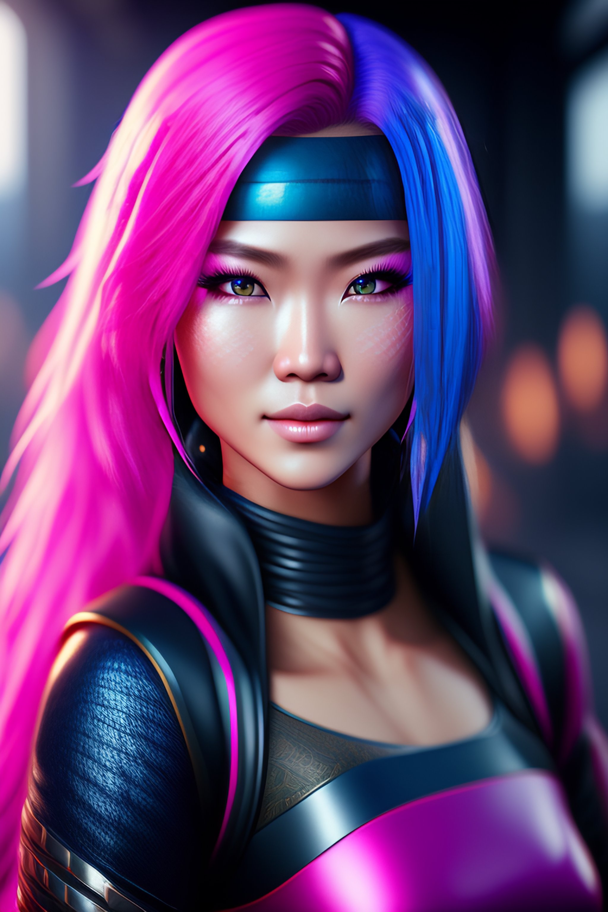 Lexica - Ultra-realistic Asian ninja girl, pink hair, blue eyes ...