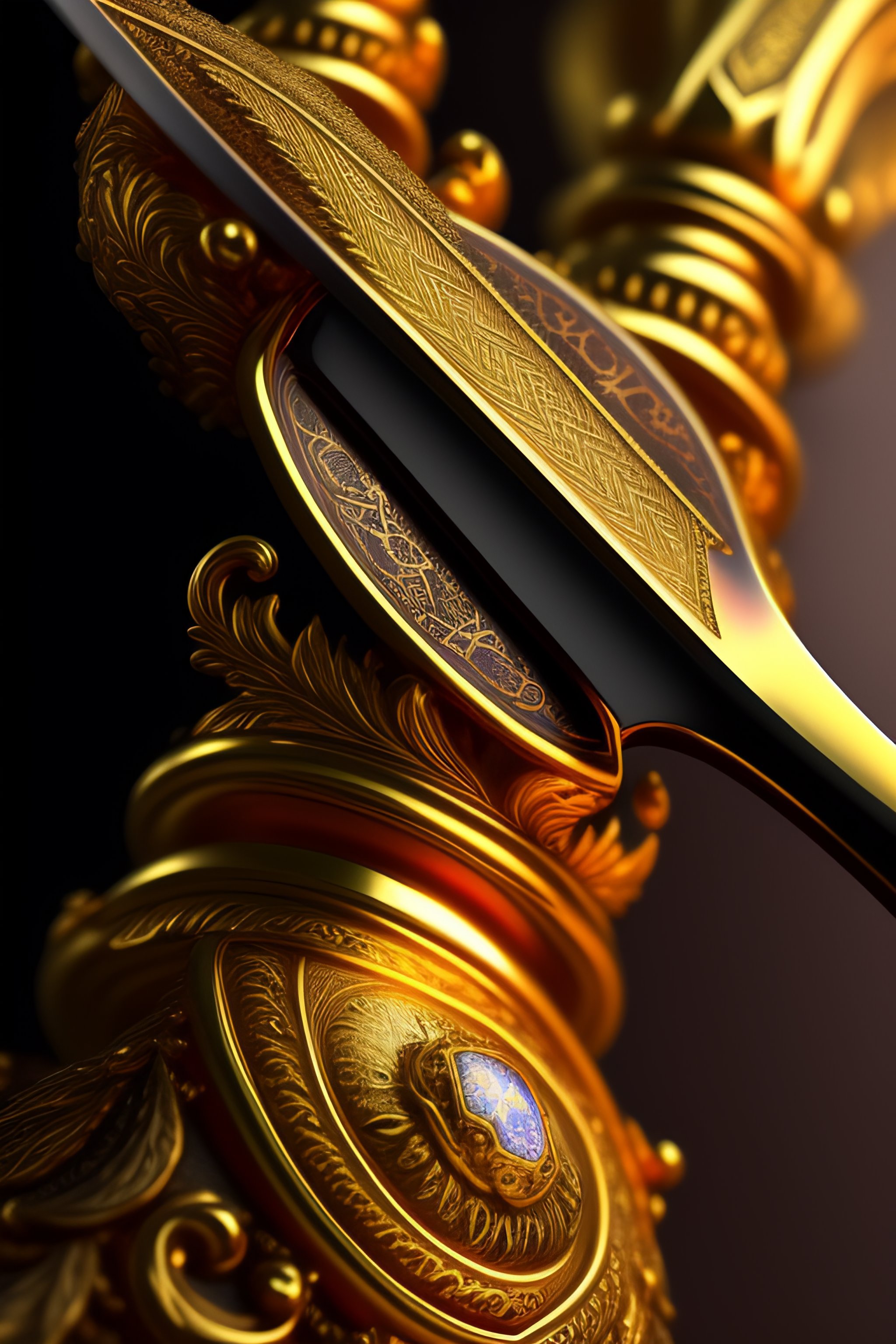 Lexica - An ornate sword with gold and brass fixtures, a golden brass ...