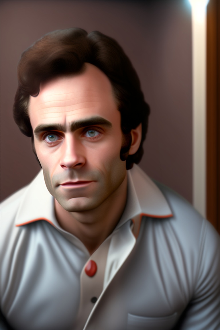 Lexica - Ted Bundy locking at the camera , horror , dark room , super ...