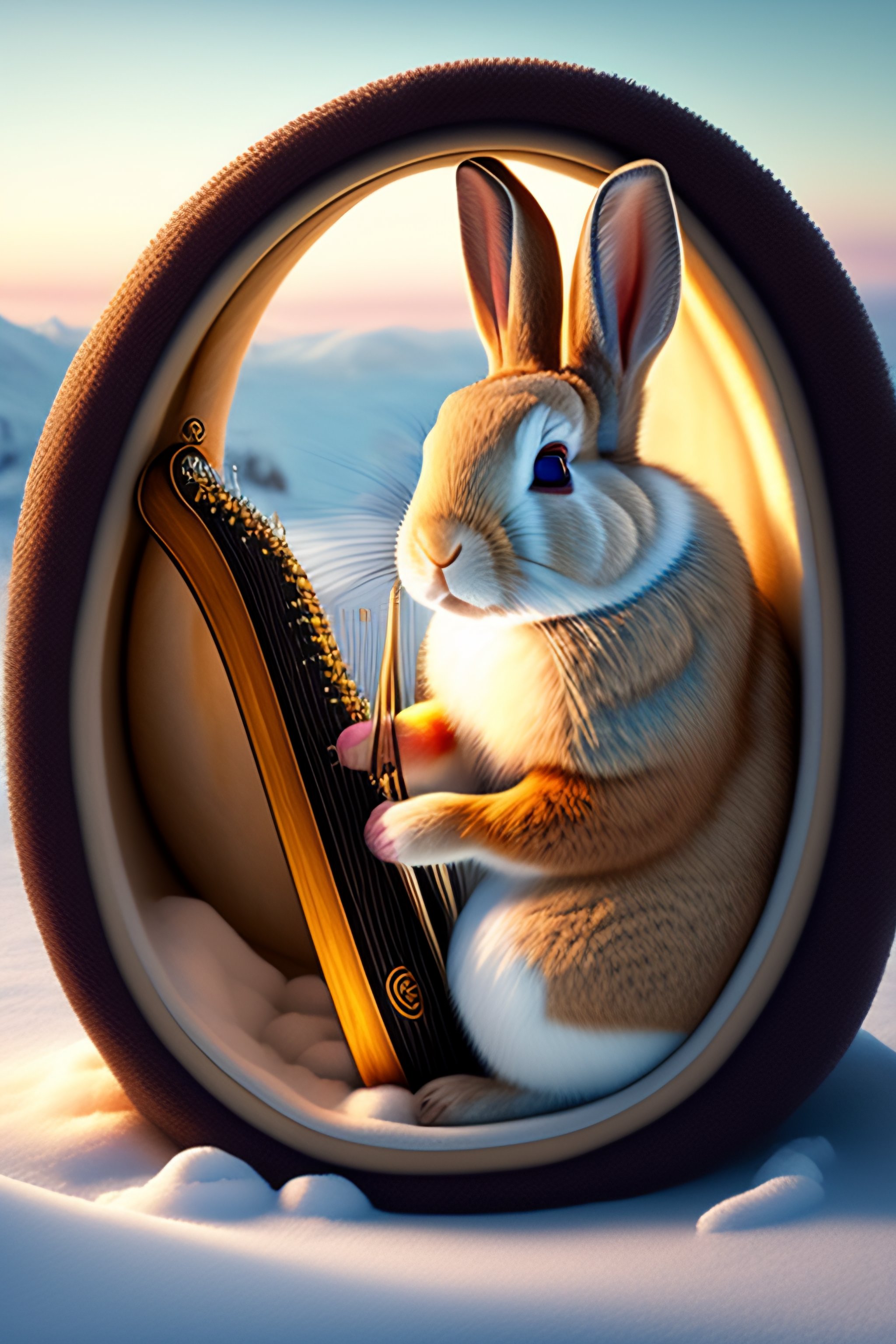 Lexica - Portrait of a rabbit playing a harp in an igloo
