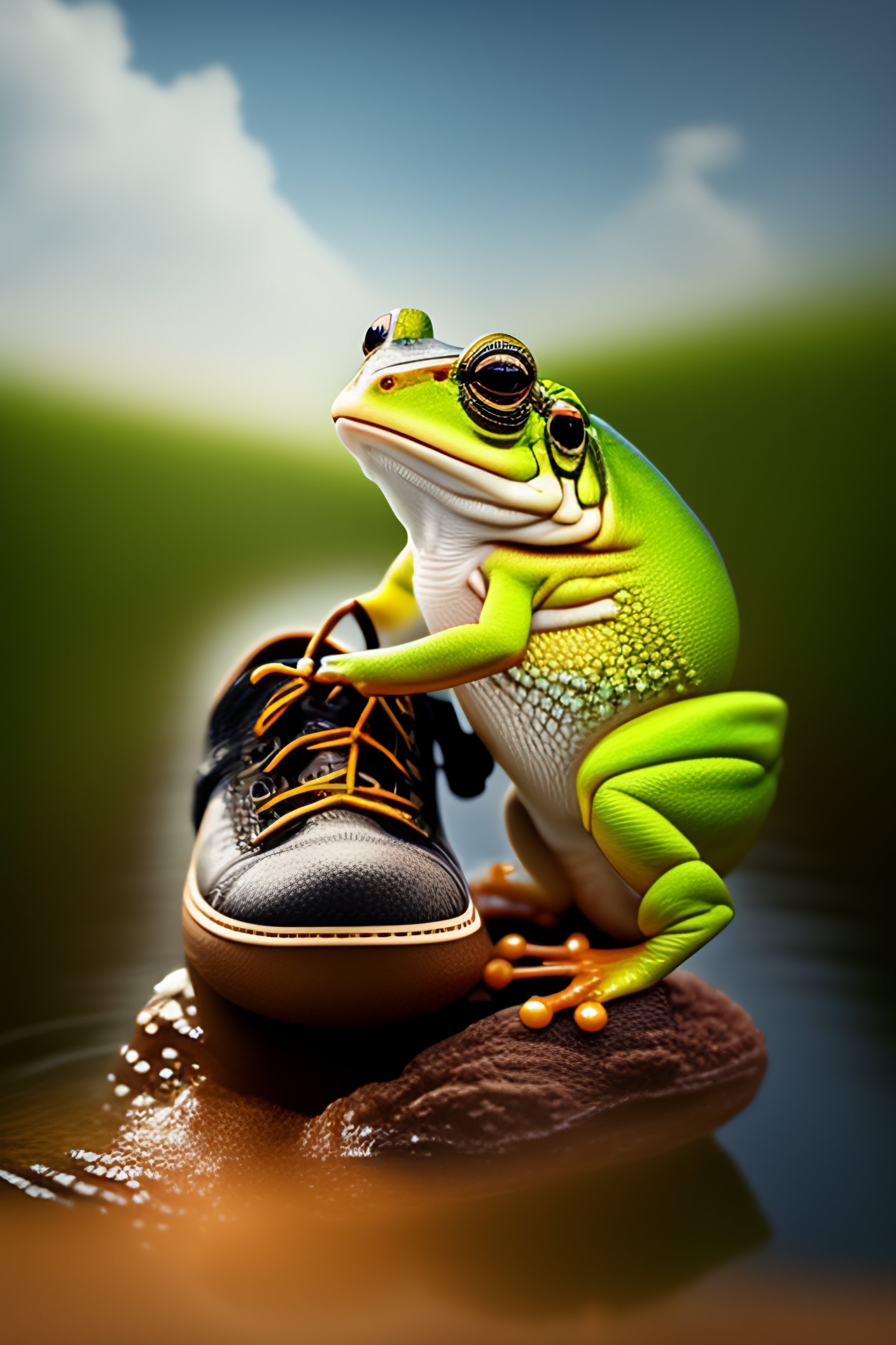 Lexica - Portrait of a frog driving a shoe
