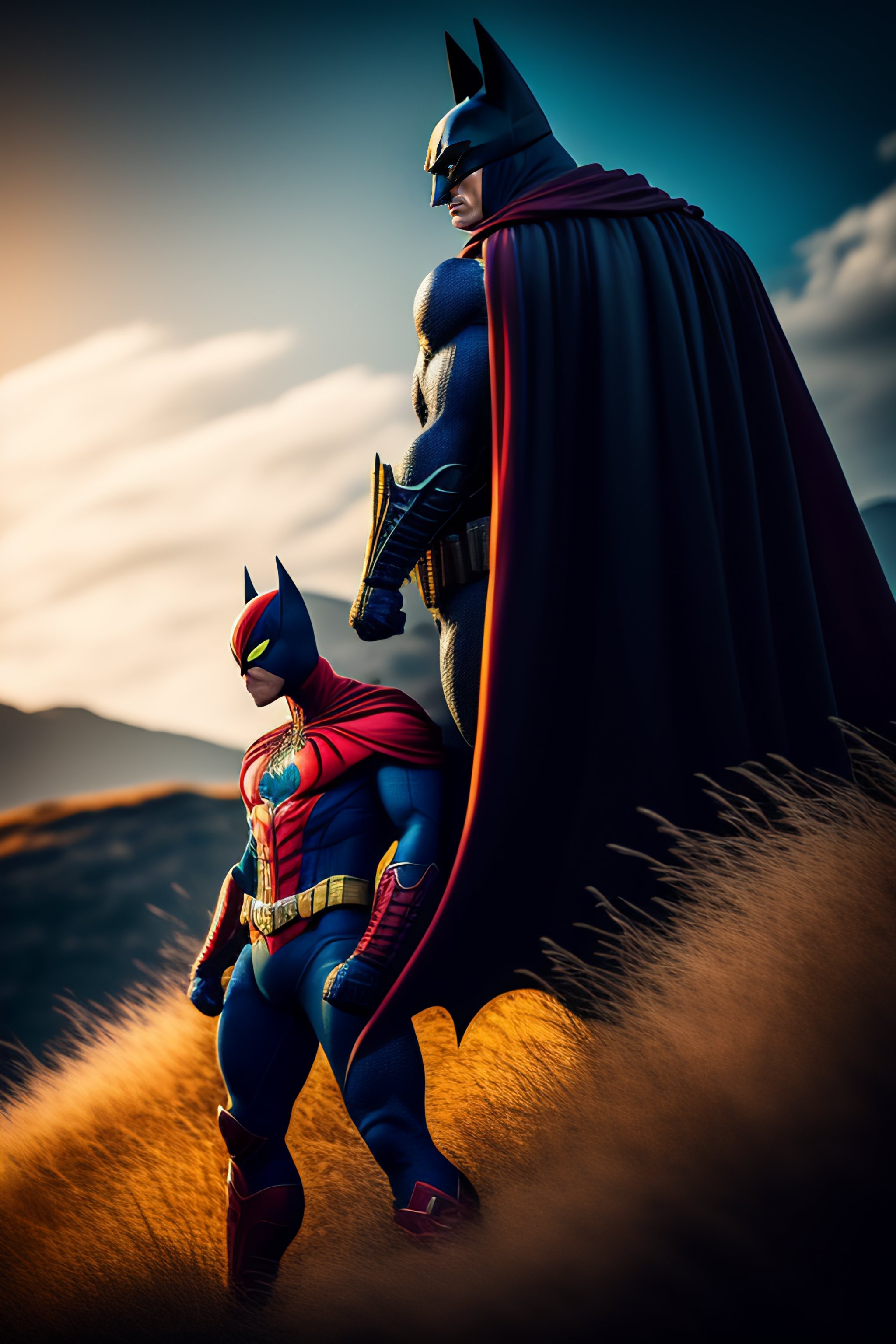 Lexica - Batman mixed with spiderman, grassy hills, cinematic ...