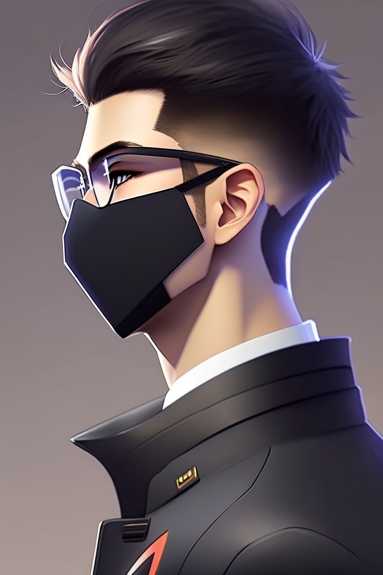 Lexica - A boy anime cartoon ,black mask wearing,spects, side view,oval ...