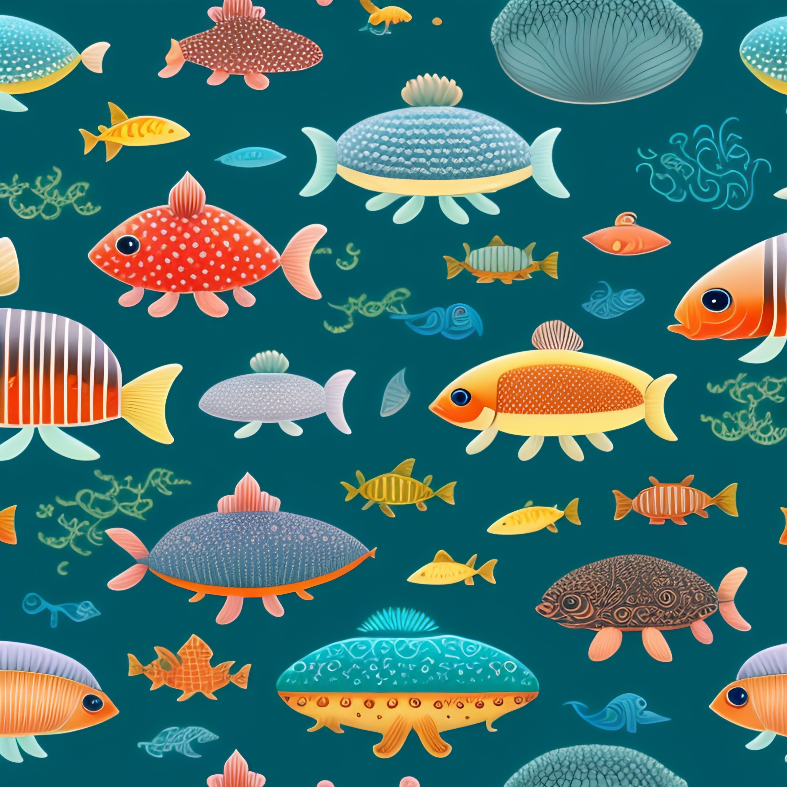 Lexica - Seamless pattern, deep sea creatures