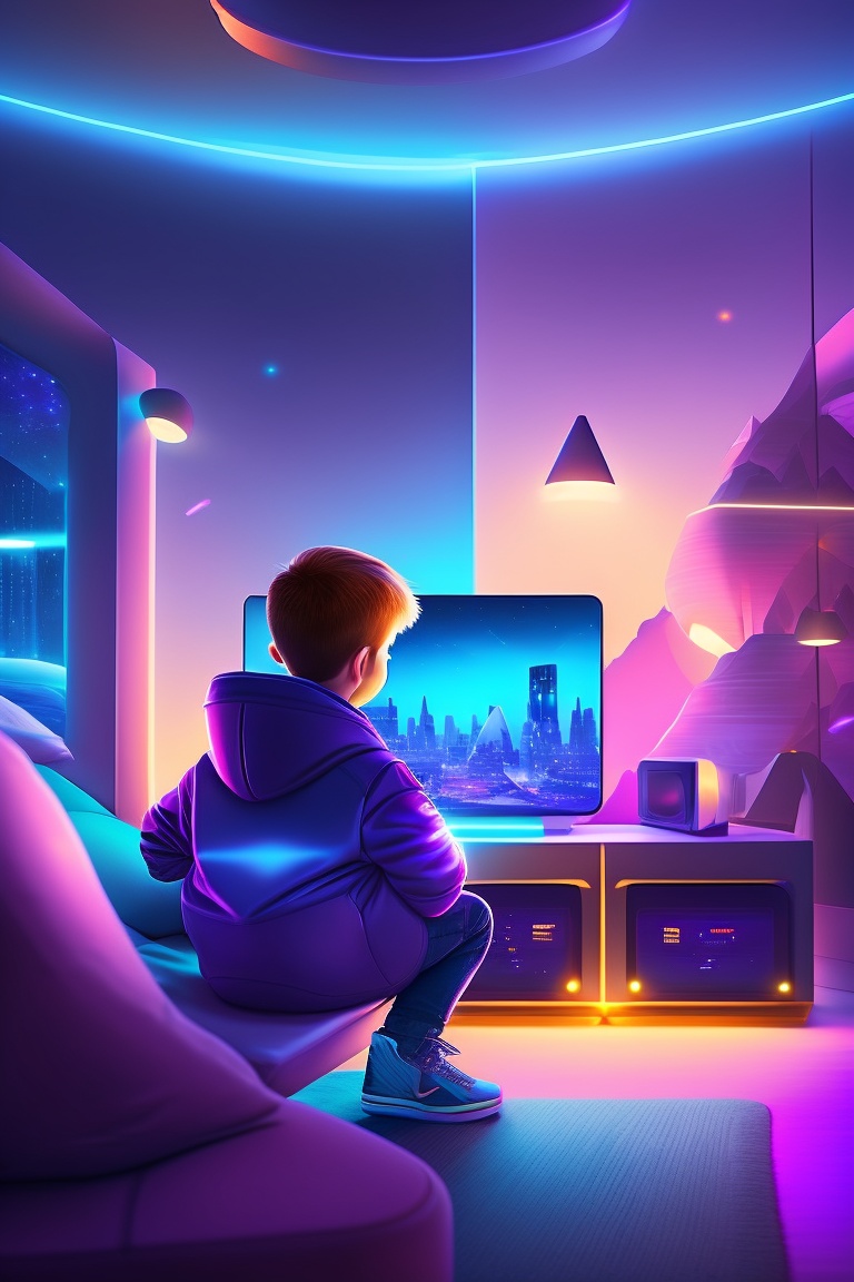 Lexica - A boy with lazy stuff playing video game at a lazy room, in ...