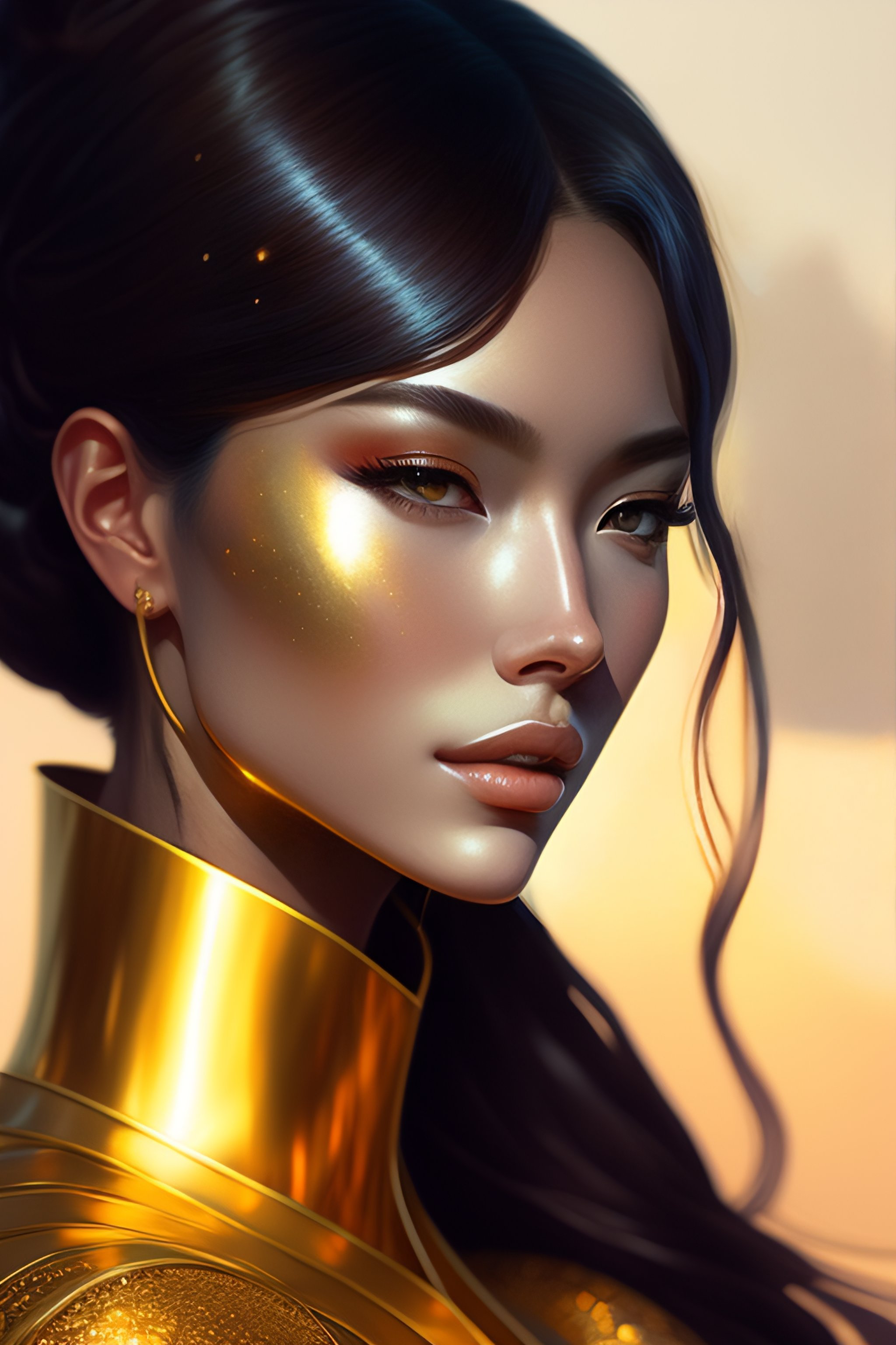 Lexica - Portrait, golden and copper shining armor, in the void, skinny, fantasy, intricate ...