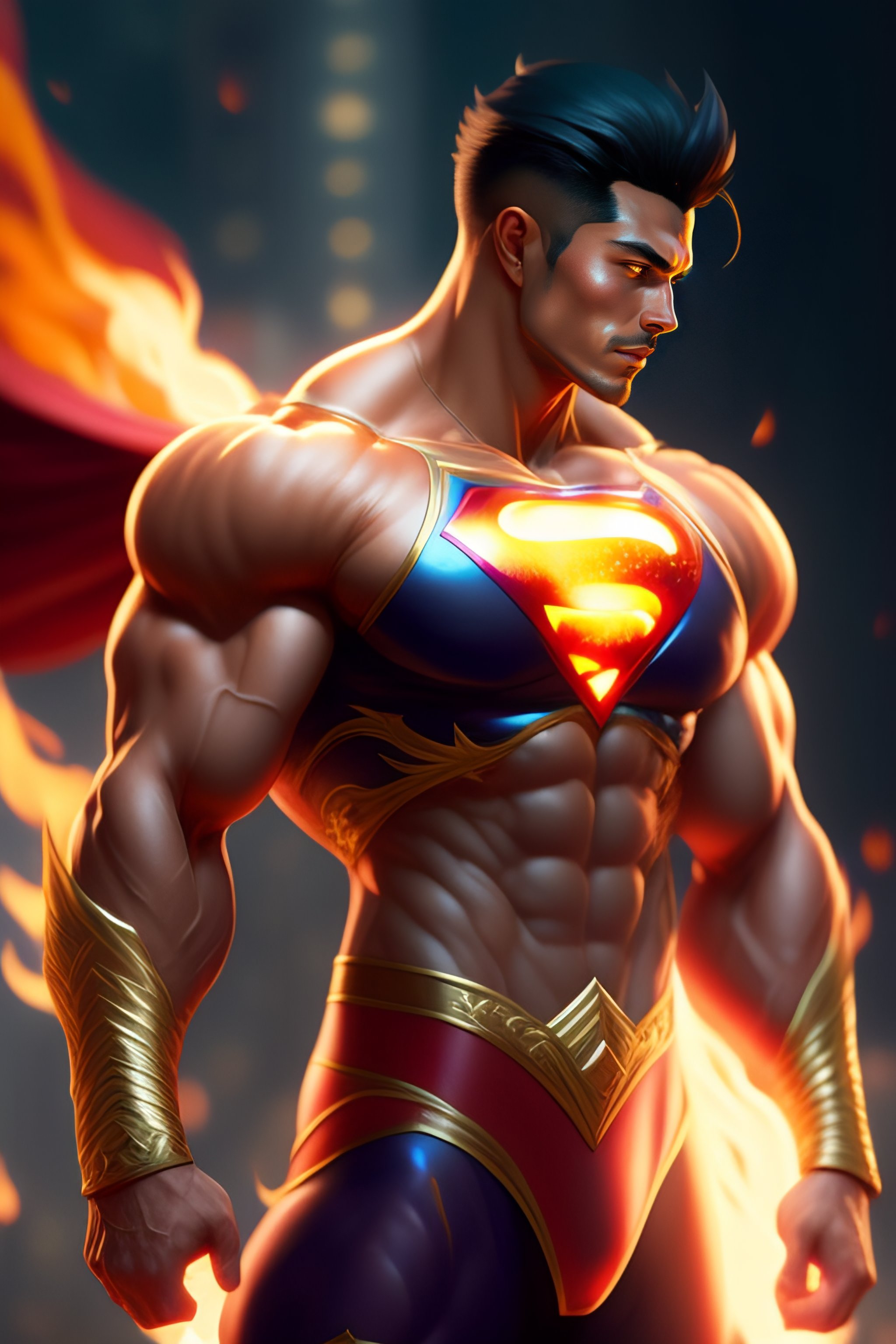 Lexica - Muscular Superman flame on hand ,sharp details, sharp focus, elegant, highly detailed ...