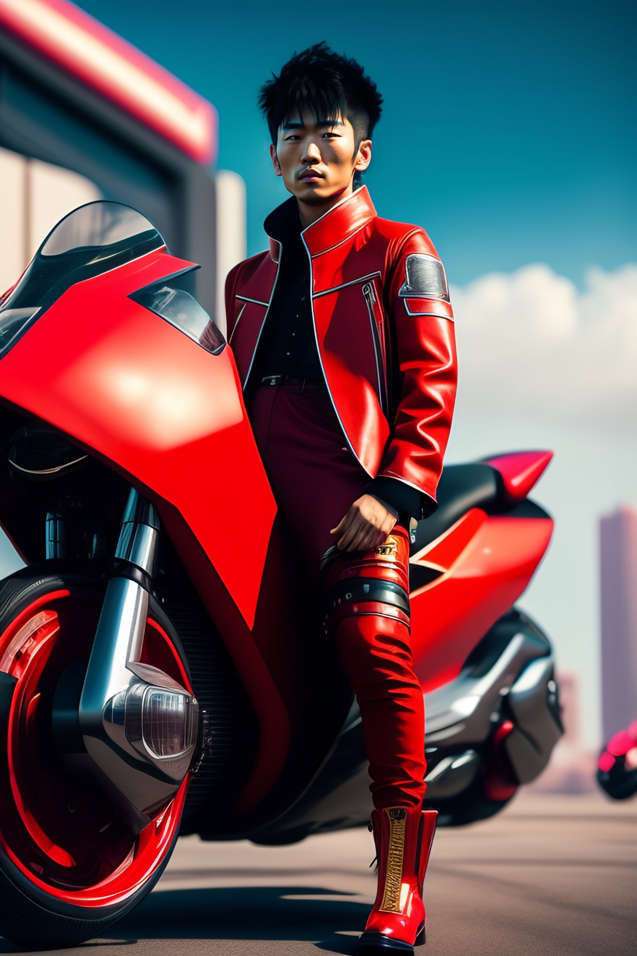 Lexica - Shotaro Kaneda on futuristic high-tech motorcycle from akira, post apocalyptic Neo ...
