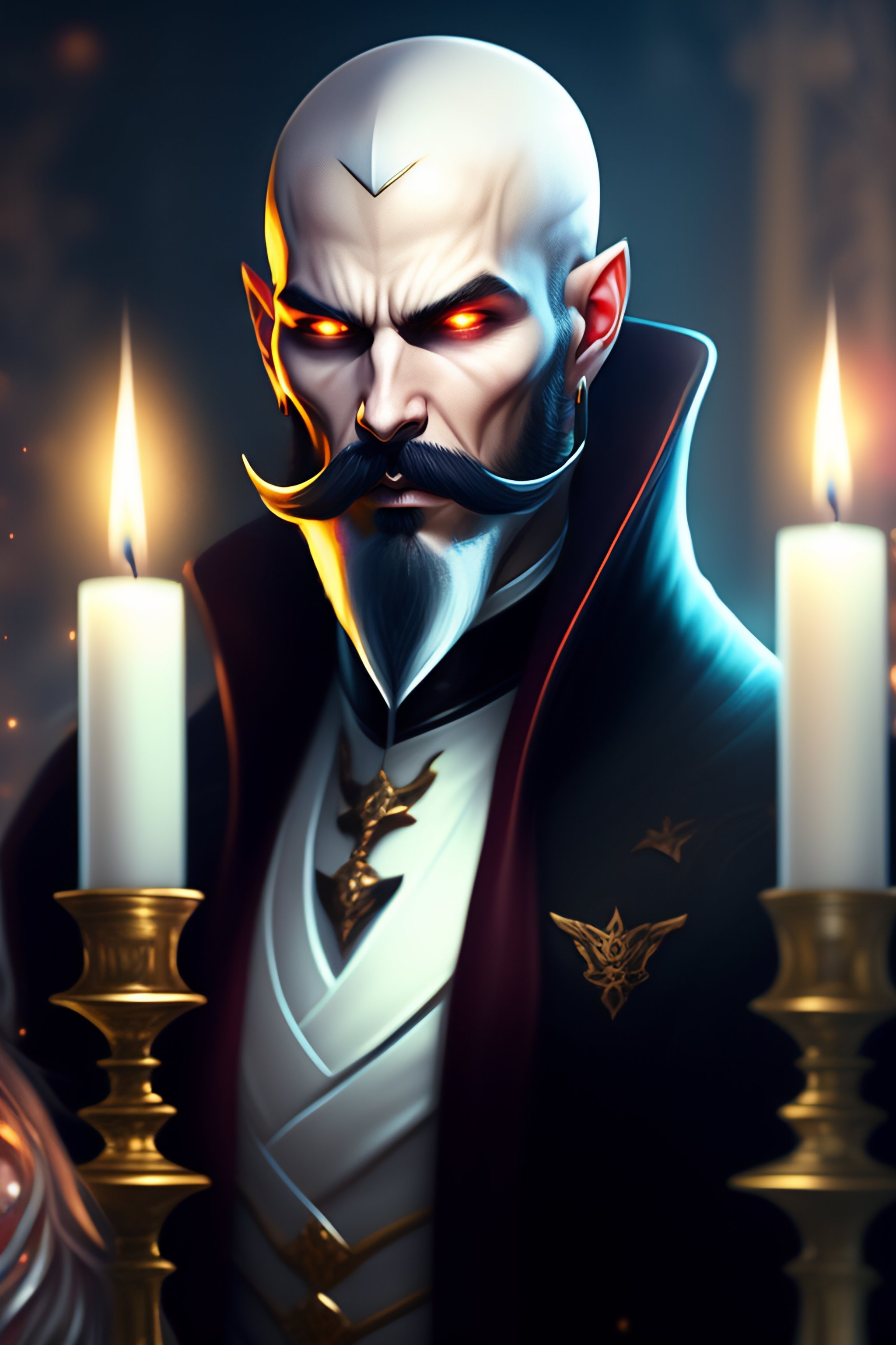 Lexica - Vampire dressed in white .. no hair on his head white beard ...