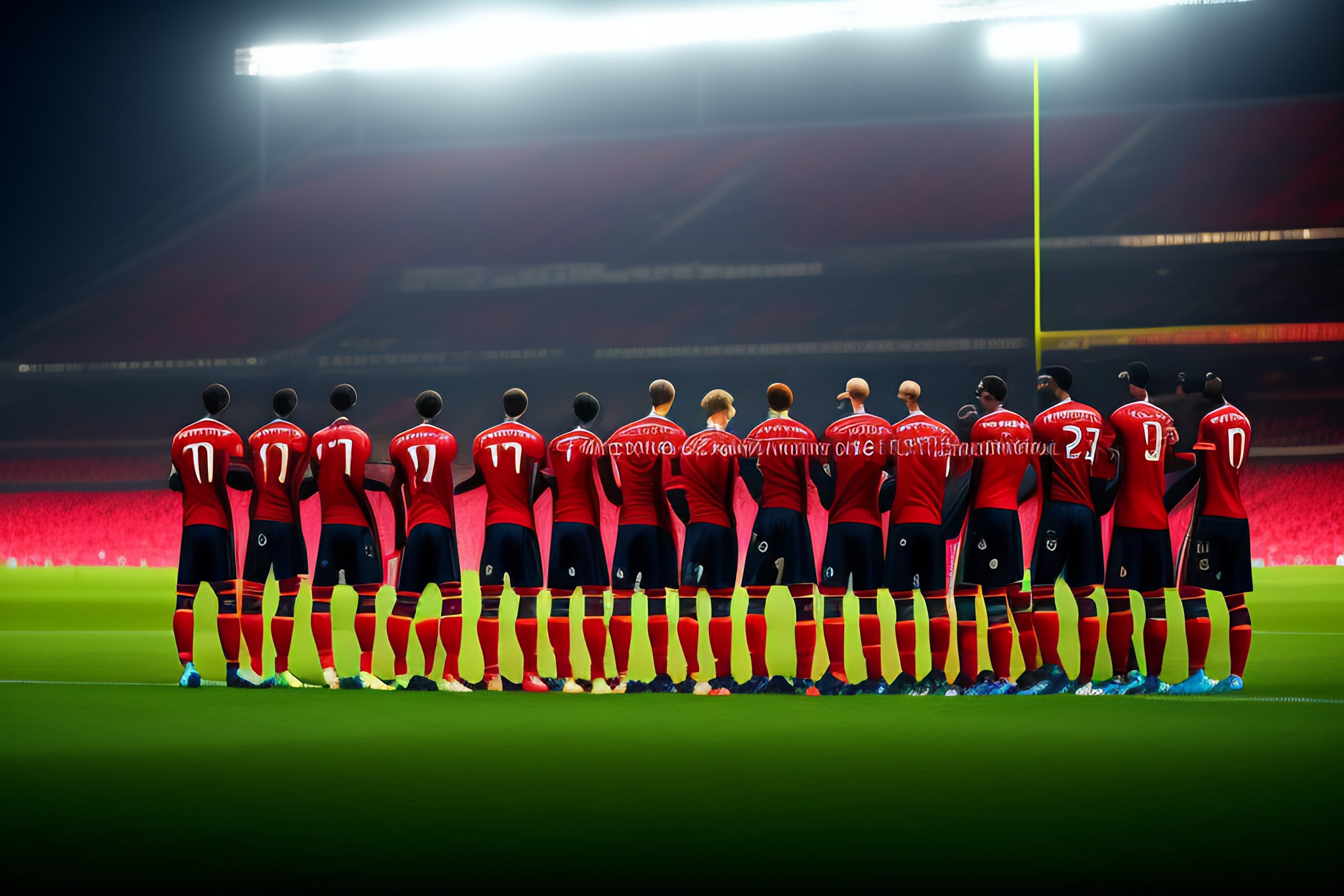 Lexica - At the football stadium, Manchester United players stood in a ...