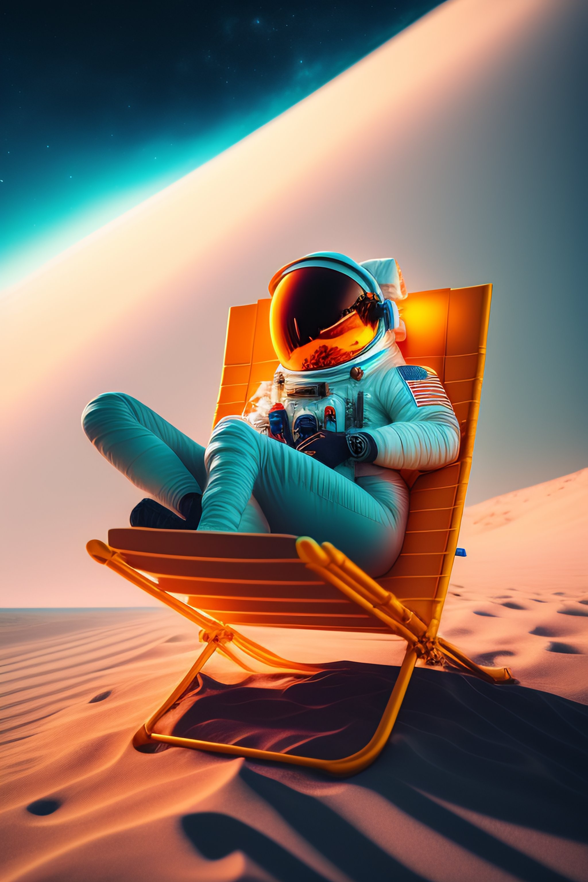 Lexica - An astronaut resting on mars in a beach chair, vibrant ...