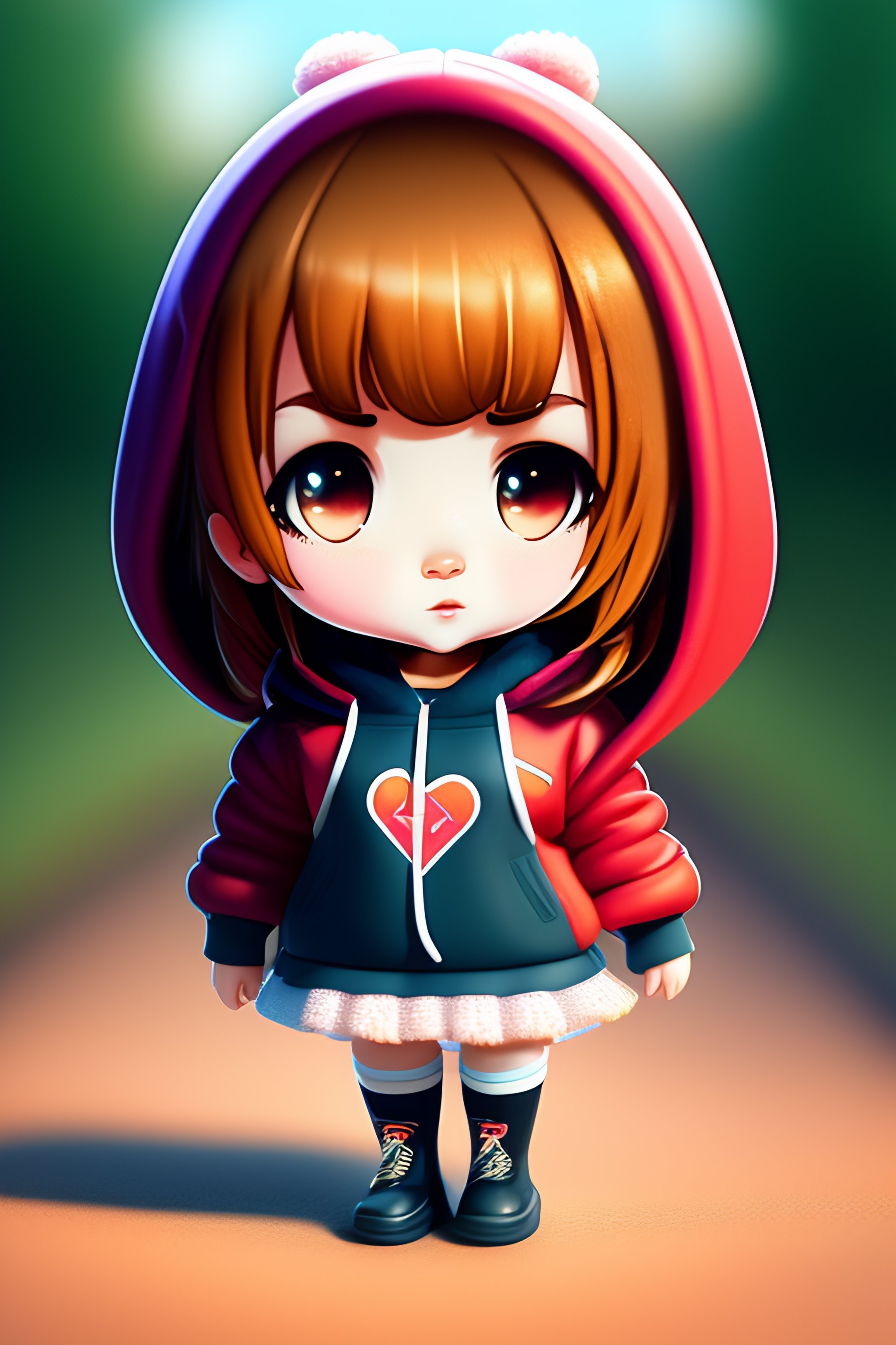 Lexica - Chibi girl with long hair wearing oversized hoodie and thigh socks