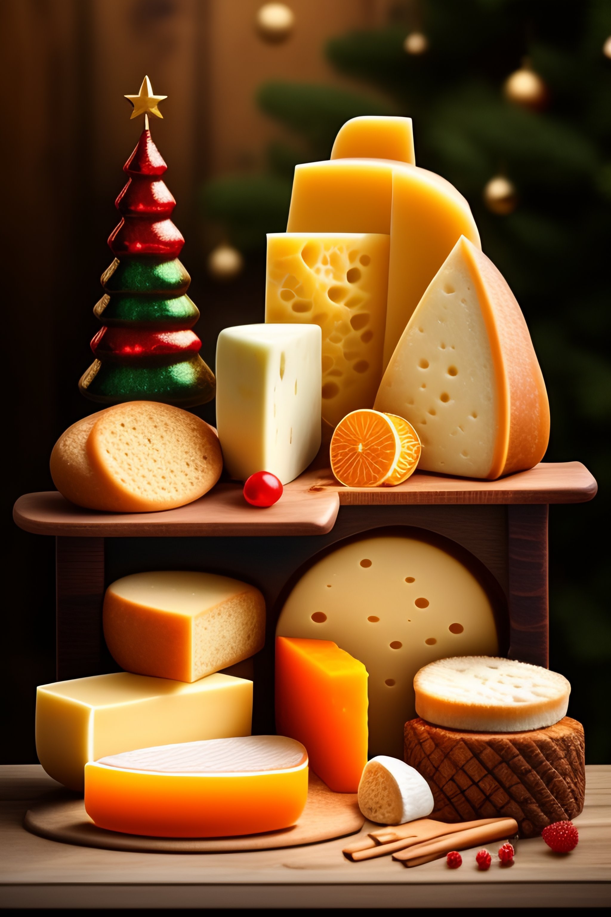 Lexica - A christmas scene made of different types of cheeses