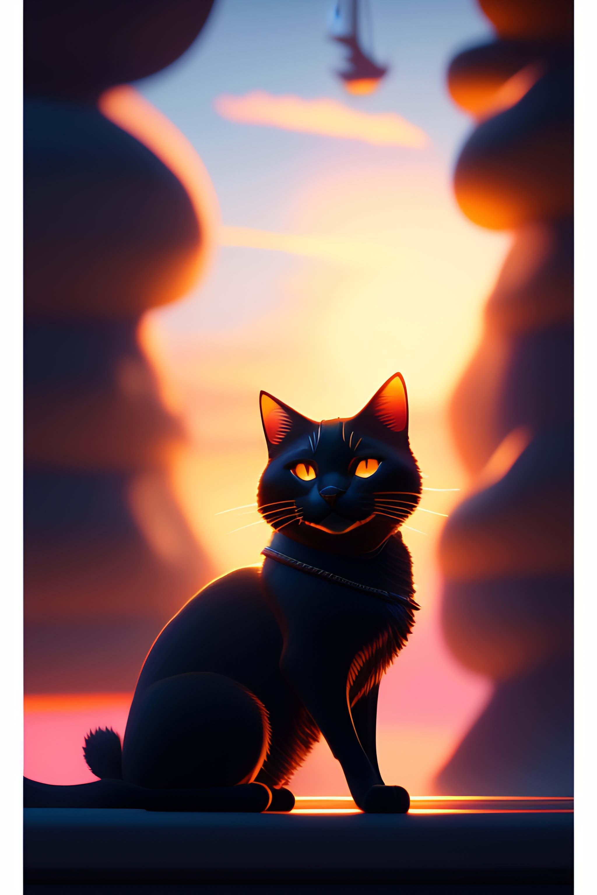 Lexica - A wholesome animation creative key shot of a black cat sailing ...