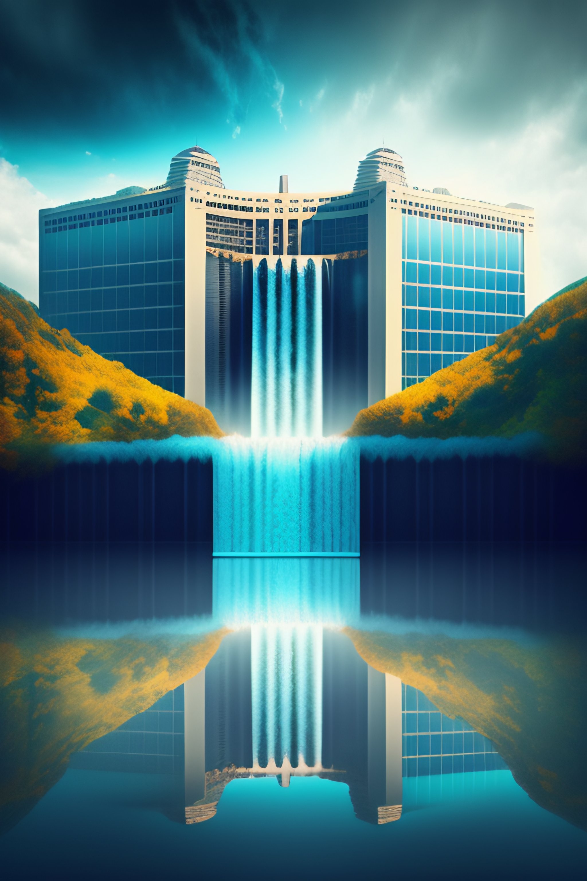 Lexica - Dam cracked, massive blue water flooding, flooded office ...