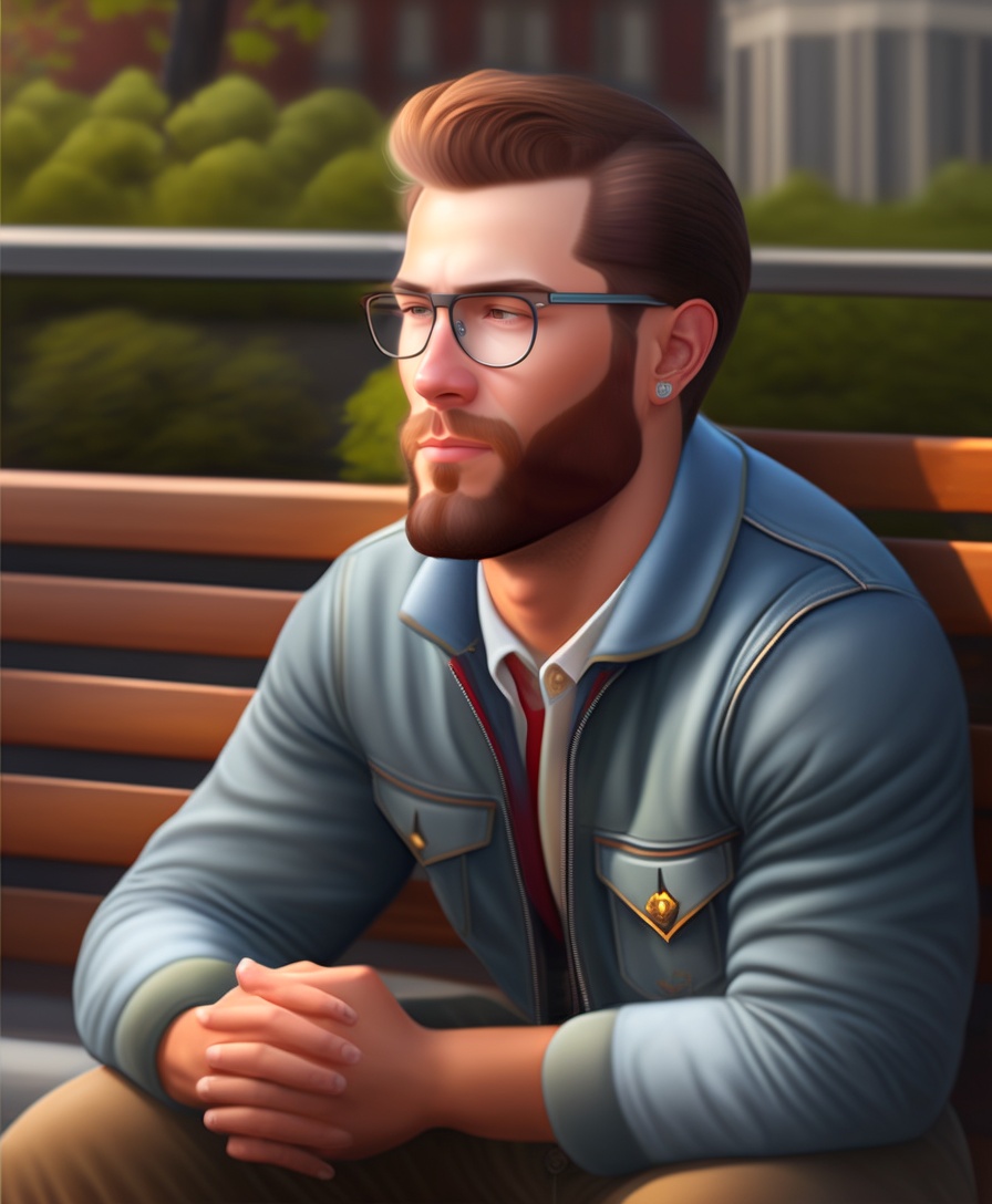 Lexica - Highly detailed cartoon portrait of man sitting on bench ...