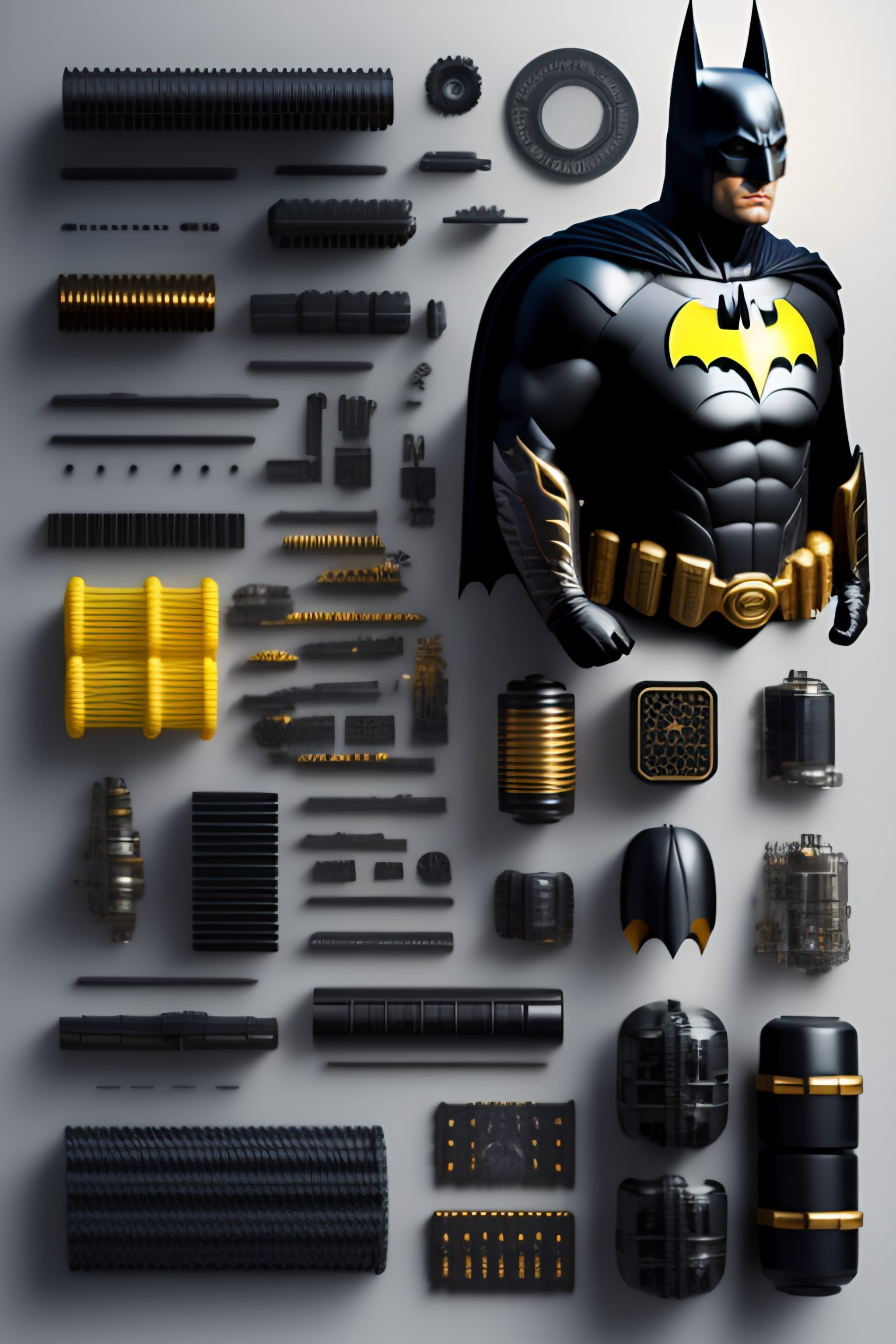 Lexica - Batman, Costumes and mechanical parts, Knolling, Knolling ...