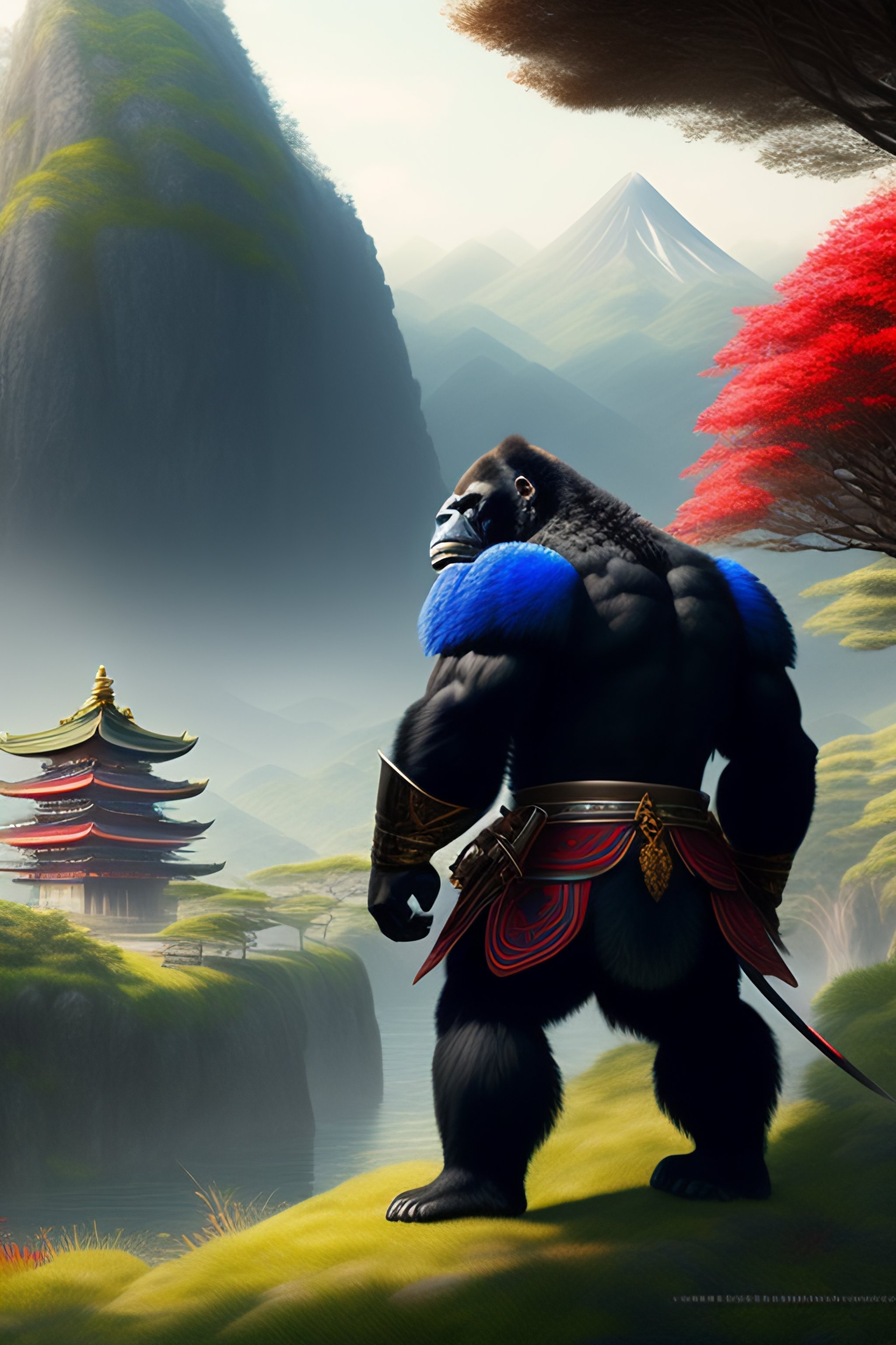 Lexica - A highly detailed matte painting of two Gorilla Samurai in ...