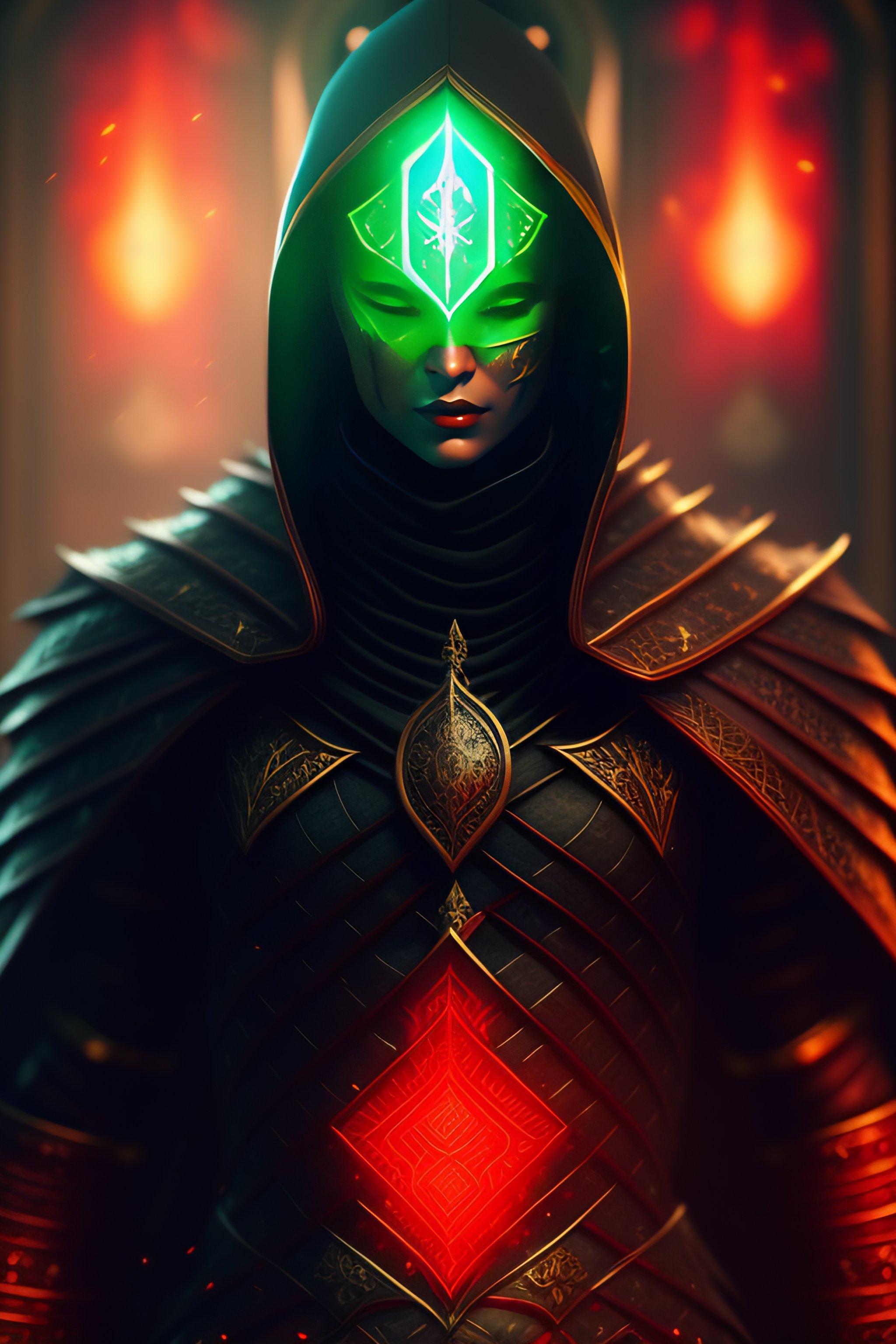 Lexica - Library, thorned black armor, strange mask, wizard ,runes on ...