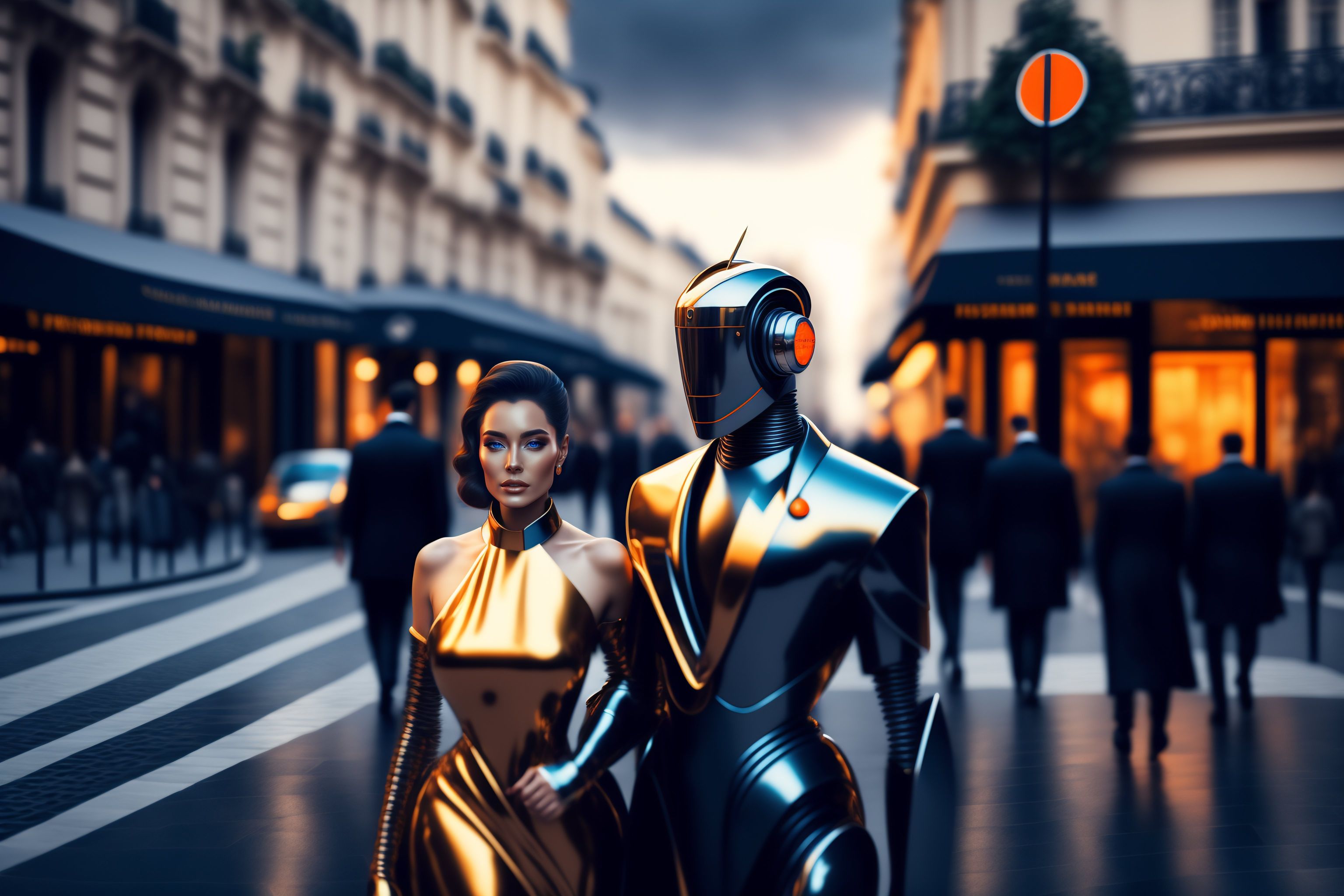 Lexica - Robot female metallic and sophisticated , walking hand in hand ...
