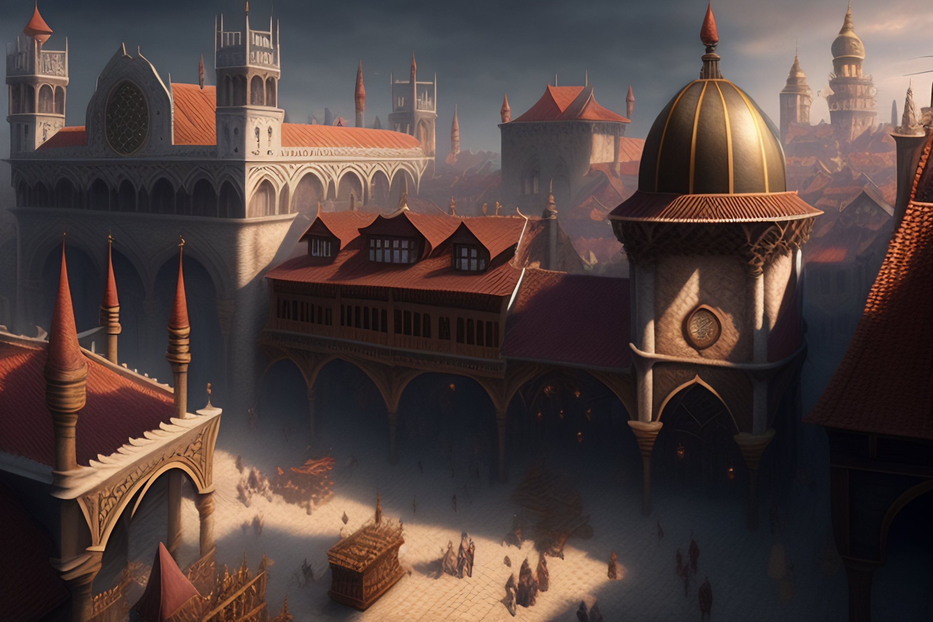 Lexica - Aerial view, Medieval town, intricate, highly detailed, town ...